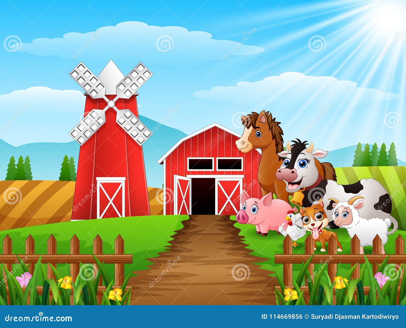 Happy Animals at Farm Background Stock Vector - Illustration of mammals ...