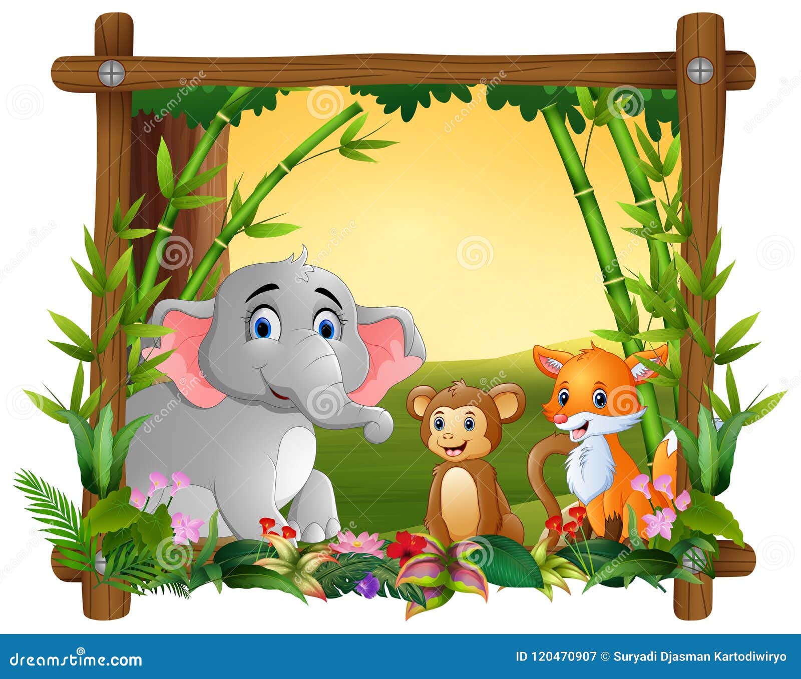 Happy Animals in Frame Forest Stock Vector - Illustration of nature ...