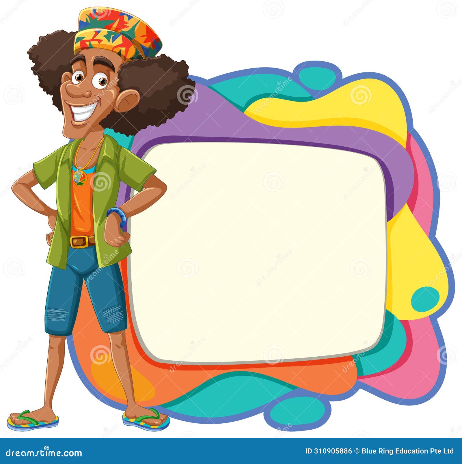 A Character Standing Beside A Colorful Frame Stock Vector