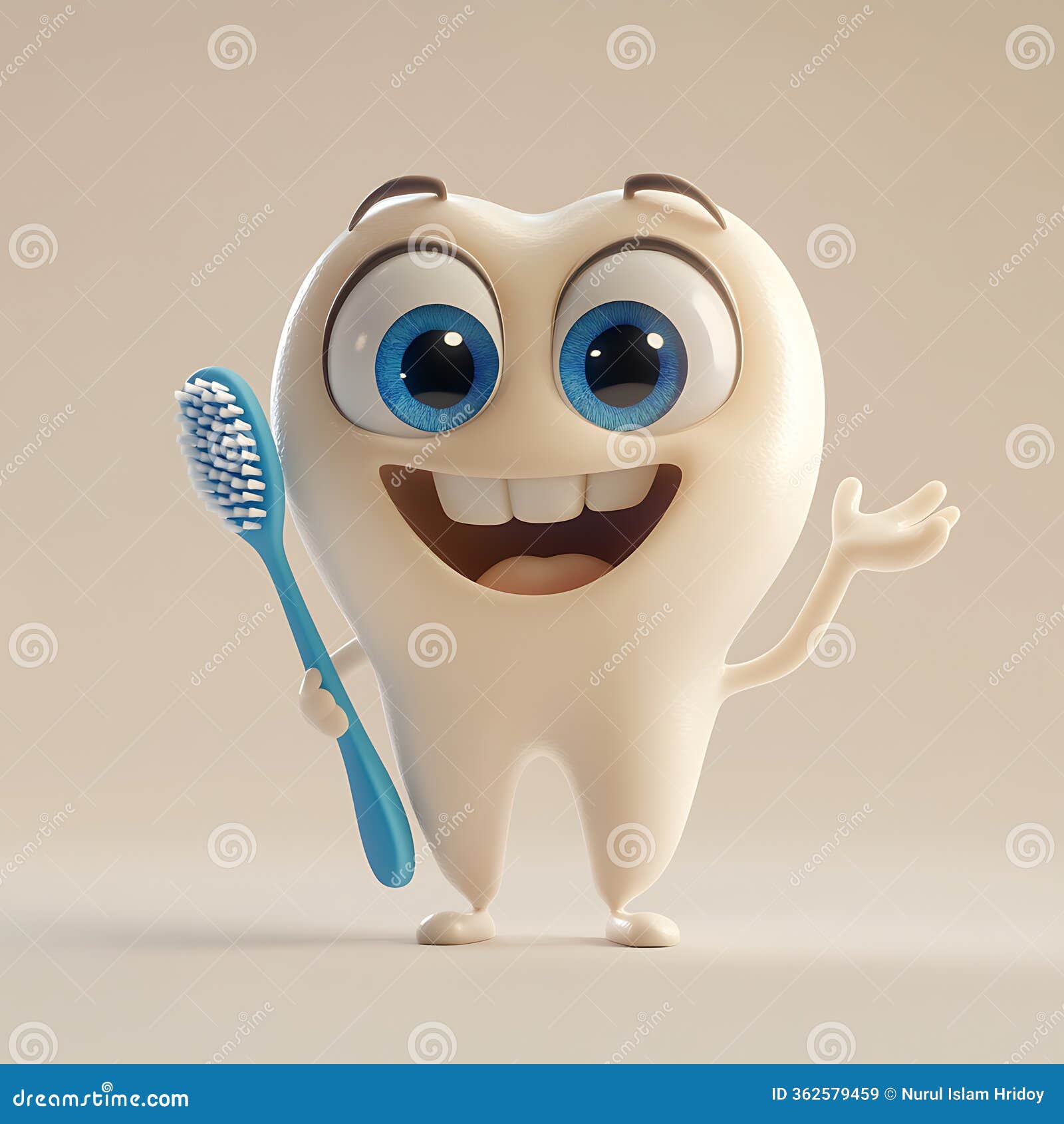 Happy Animated Tooth Character with a Toothbrush in Hand Stock ...