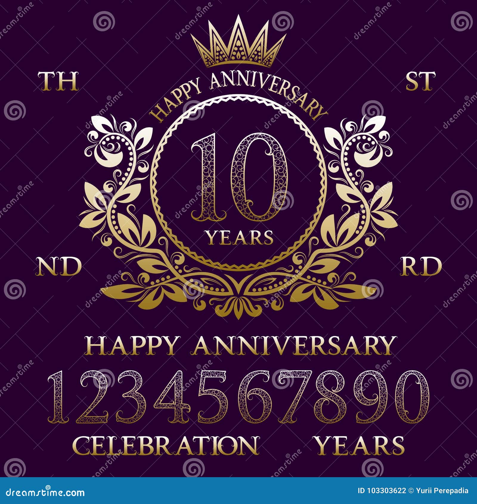 Happy Anniversary Sign Kit. Golden Numbers, Frame and Some Words for ...