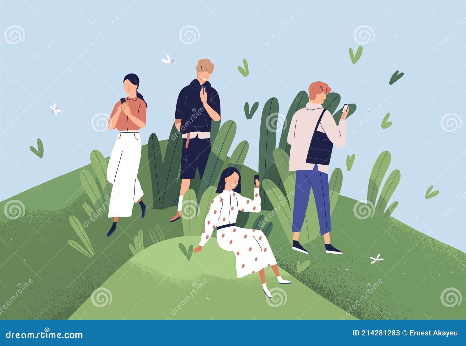 Happy App Users with Mobile Phones. Good Customers Support and Friendly ...