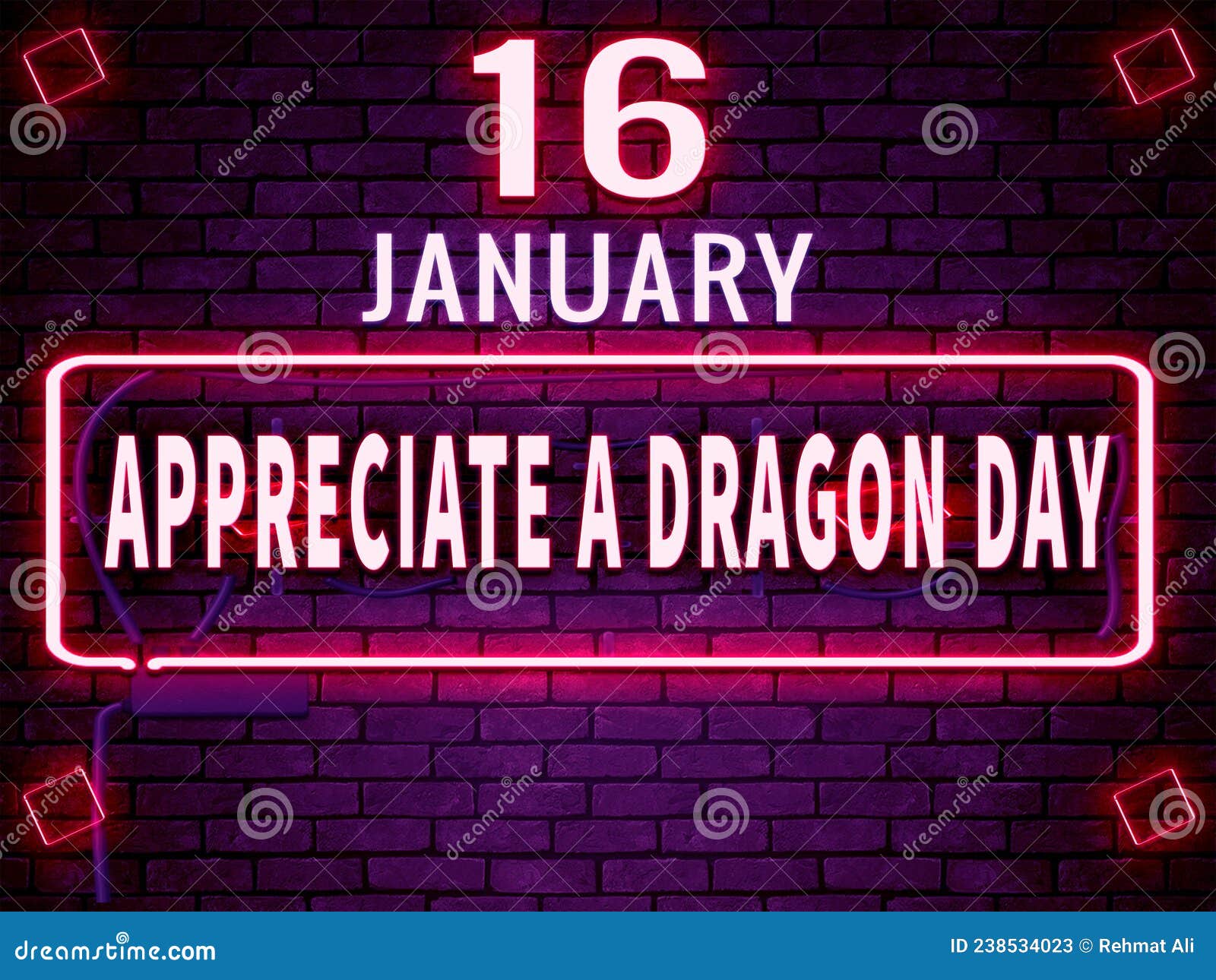 16 January, Appreciate a Dragon Day, Neon Text Effect on Bricks ...