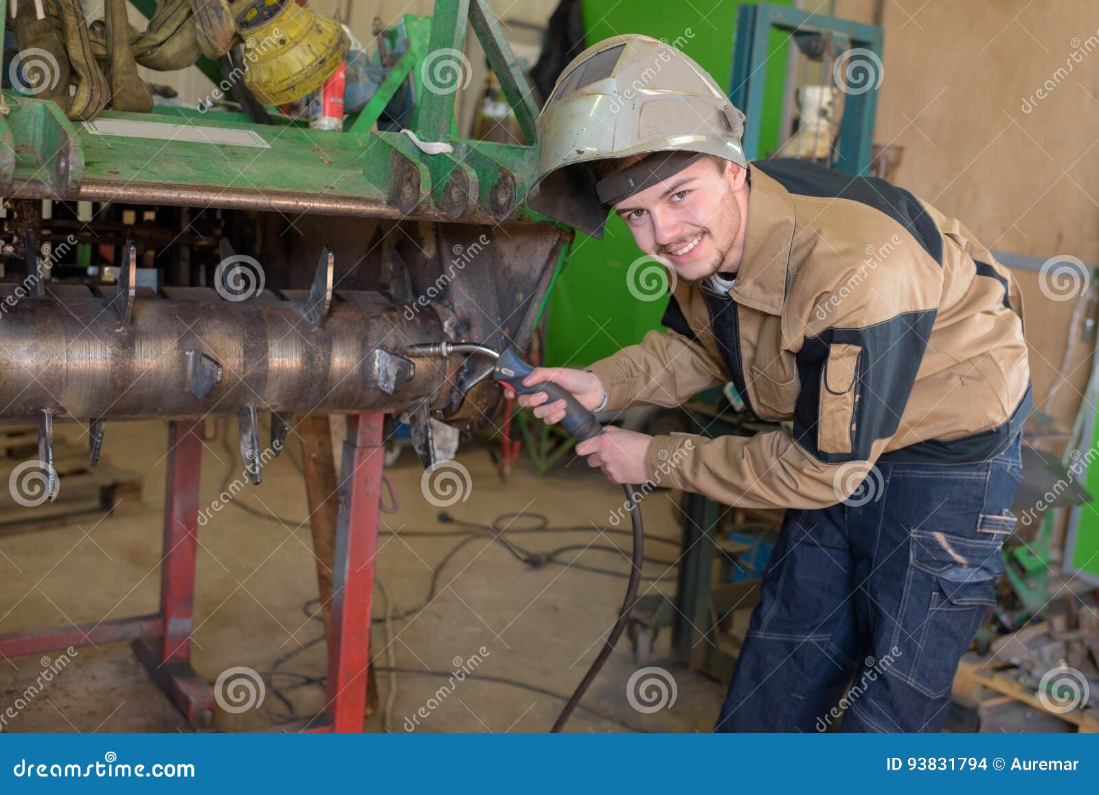 Happy Apprentice Welder at Work in Plant Stock Photo - Image of ...