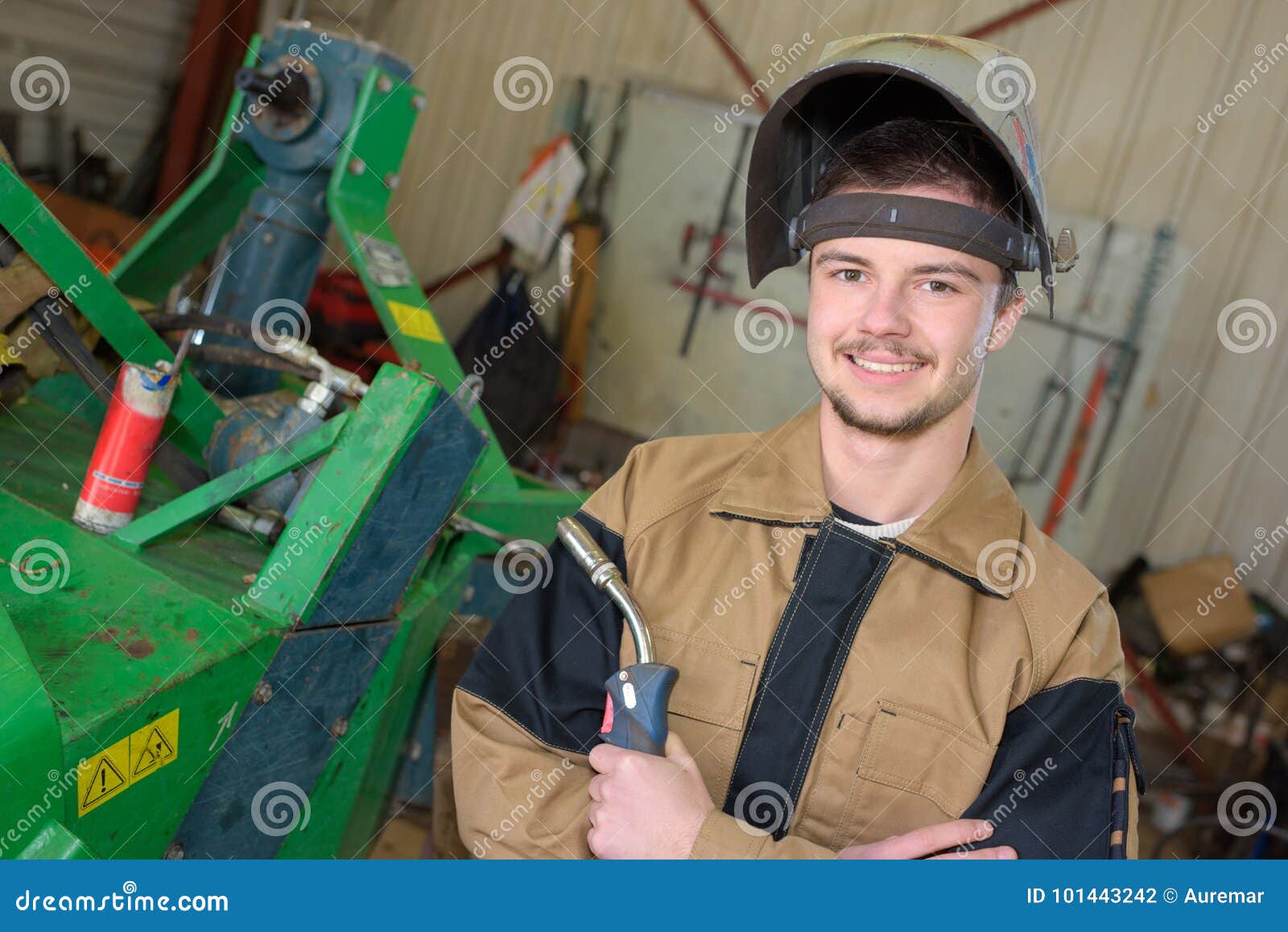 Happy Apprentice Welder at Work in Plant Stock Photo - Image of ...