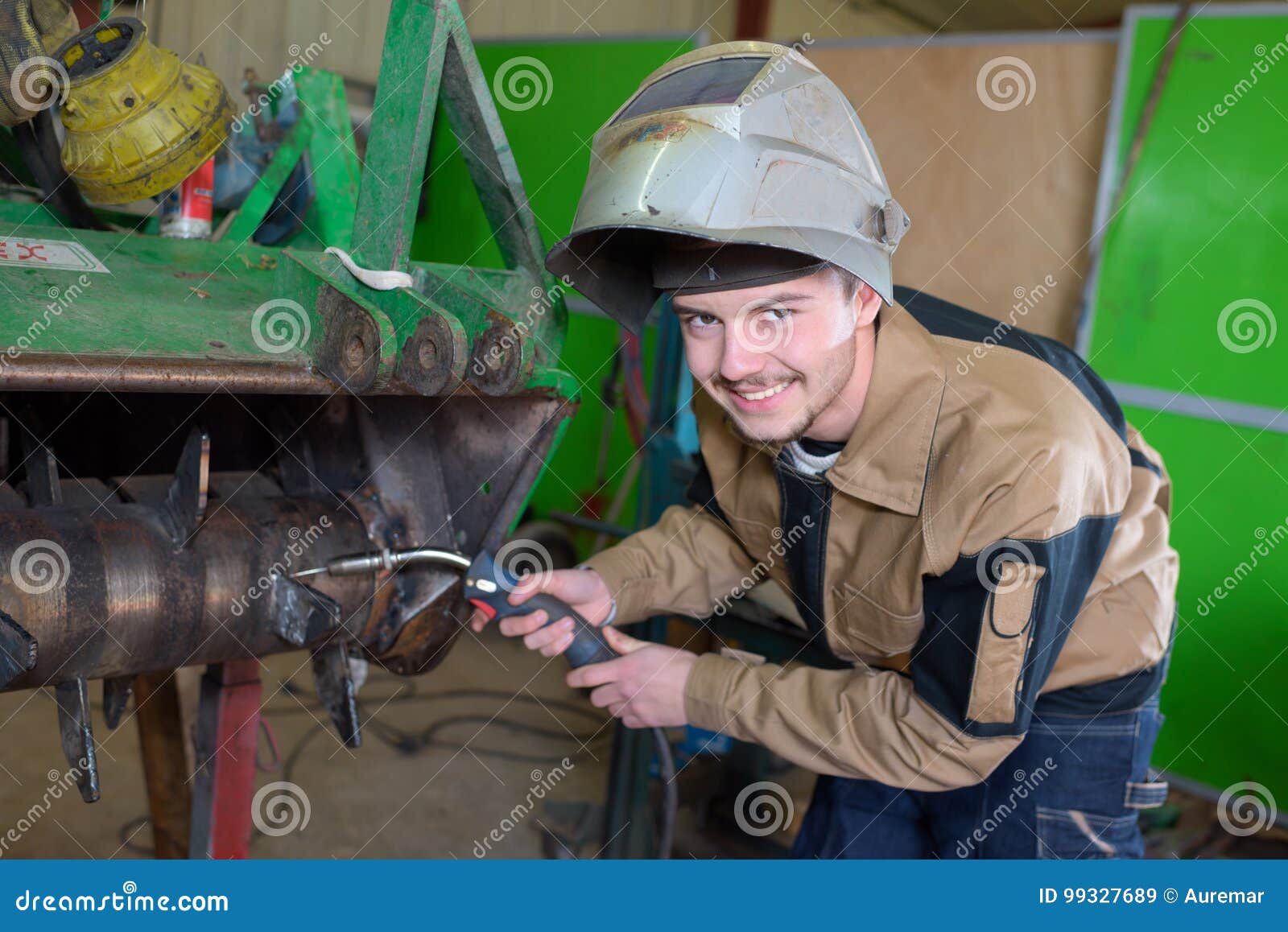 Happy Apprentice Welder at Work in Plant Stock Image - Image of skill ...