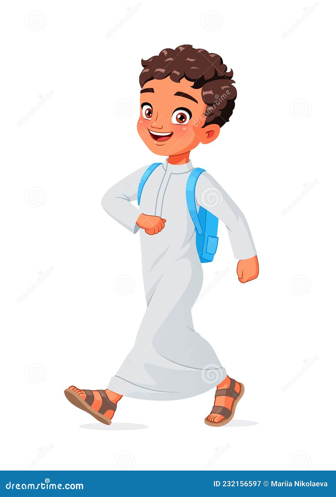 Arab Boy School Pupil Holding Backpack Small Cartoon Muslim Male ...