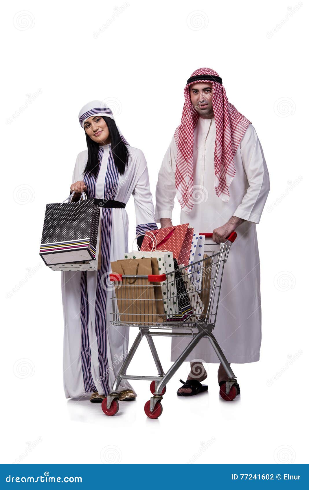 The Happy Arabic Family after Shopping Isolated on White Stock Photo ...