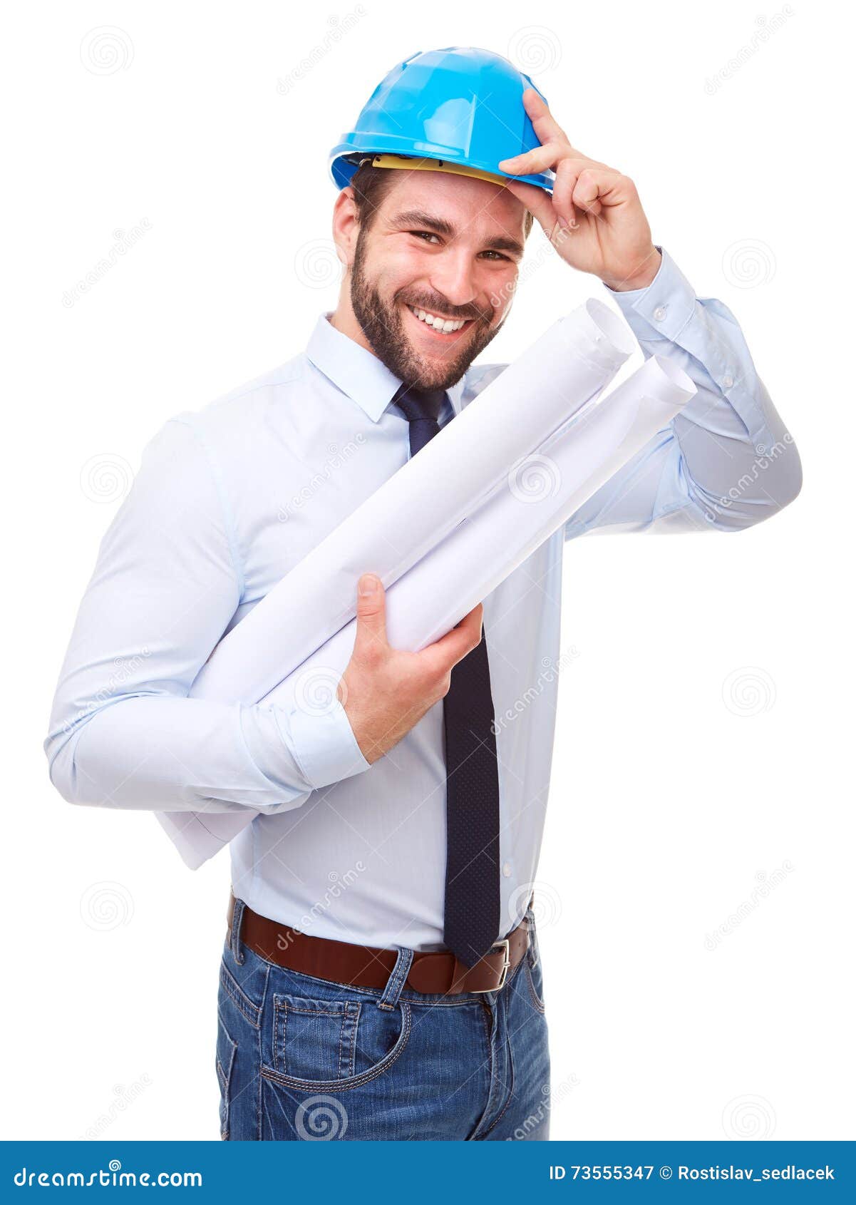 Happy Architect with Hard Hat Stock Image - Image of isolated, male ...