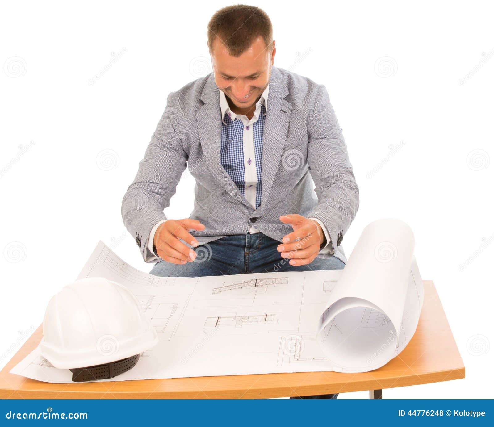Happy Architect Looking at the Plan of a Building Stock Photo - Image ...