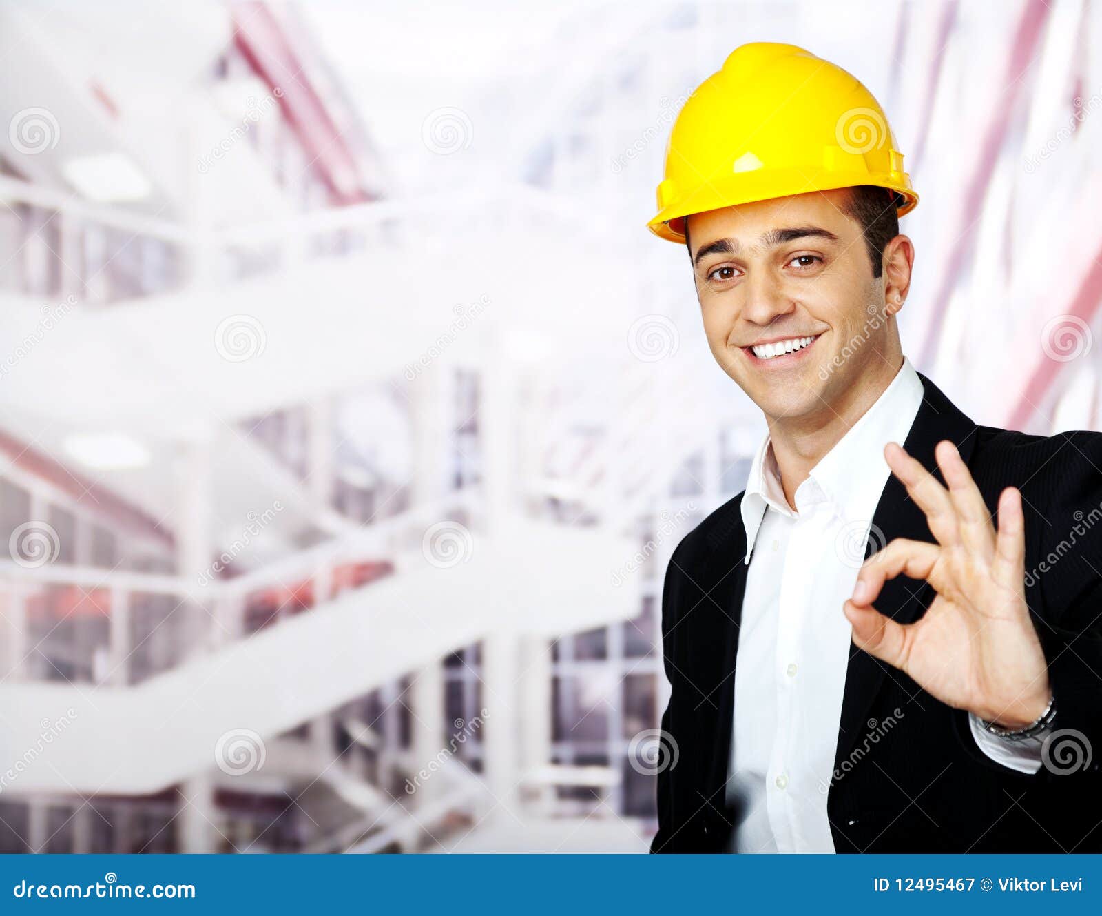Happy architect ok sign stock image. Image of development - 12495467