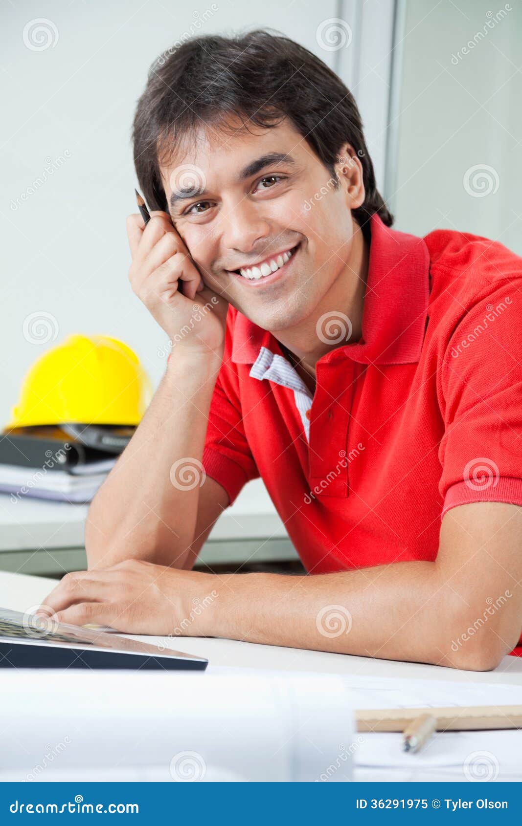 Happy Architect Sitting by Desk Stock Image - Image of male, handsome ... Happy Architect Sitting by Desk Stock Image - Image of male, handsome ...