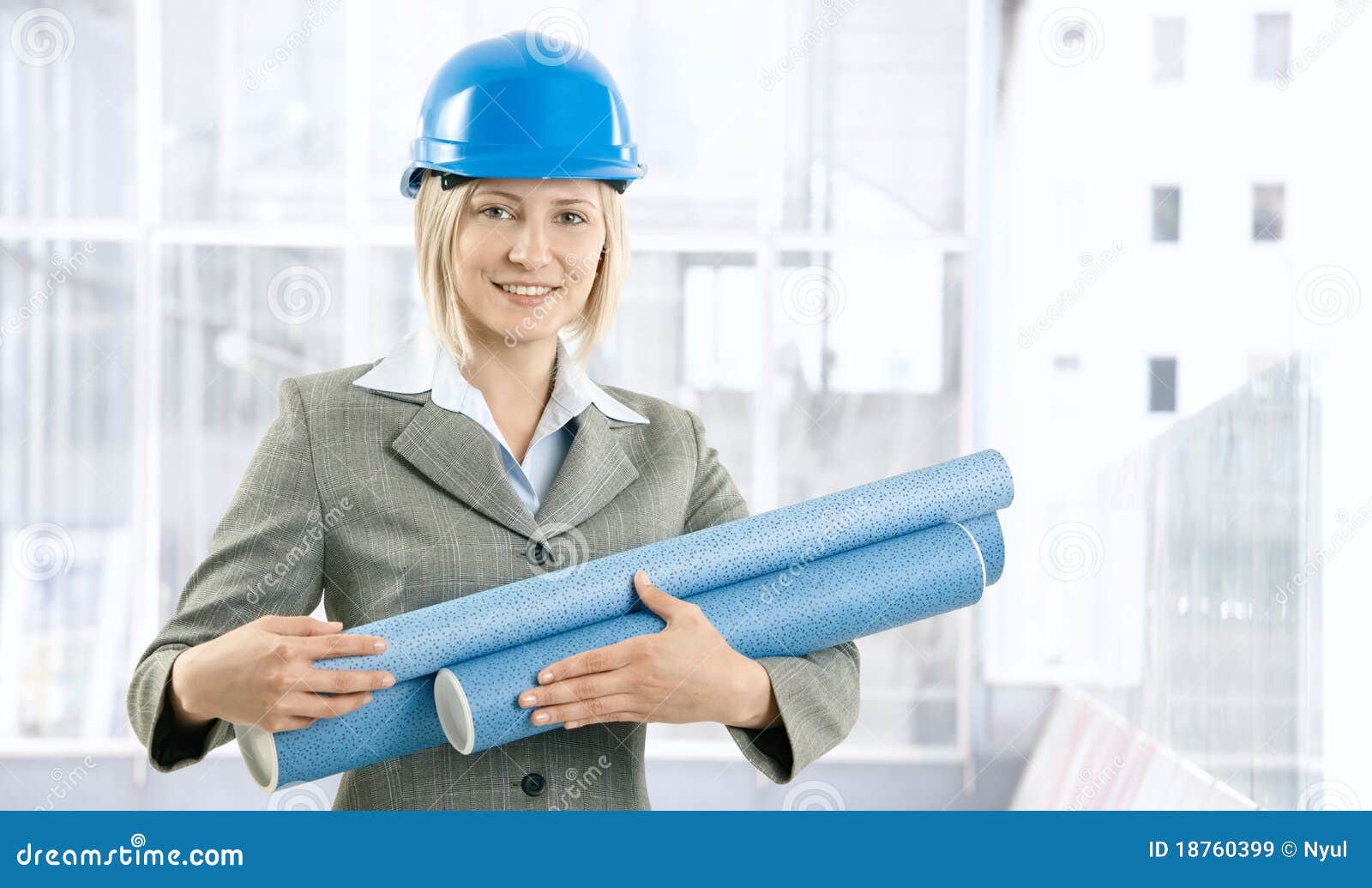 Happy Architect Woman with Work Plan Stock Image - Image of engineer ...