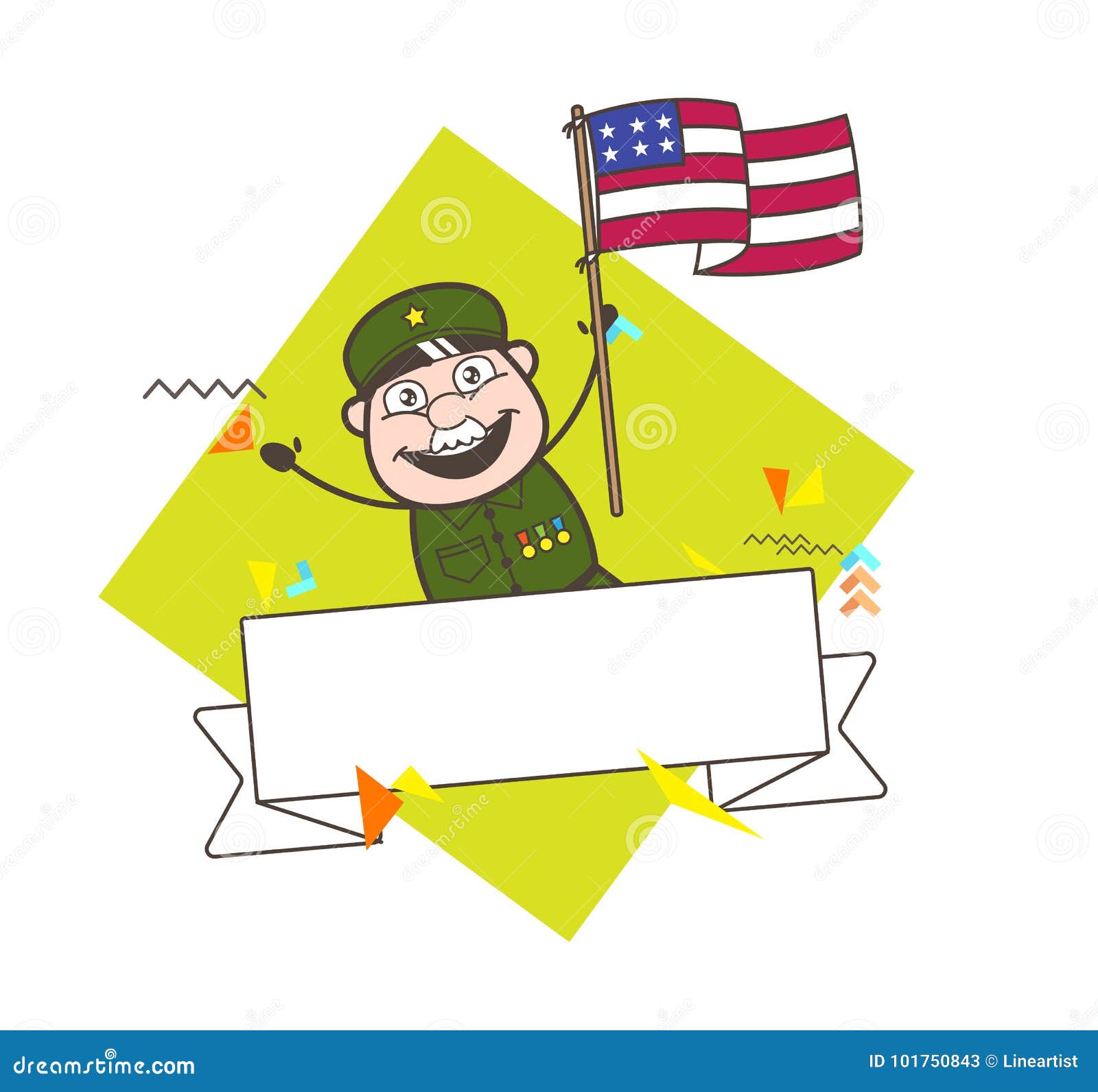 Happy Army Man with US Flag Vector Illustration Stock Illustration ...