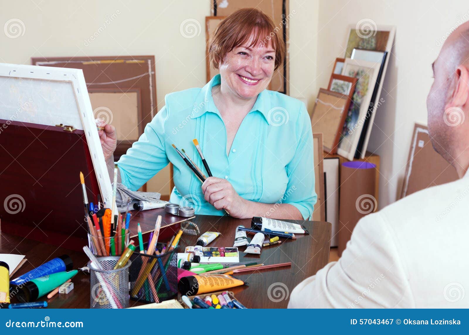 Happy artist draws stock image. Image of creativity, hobbies - 57043467