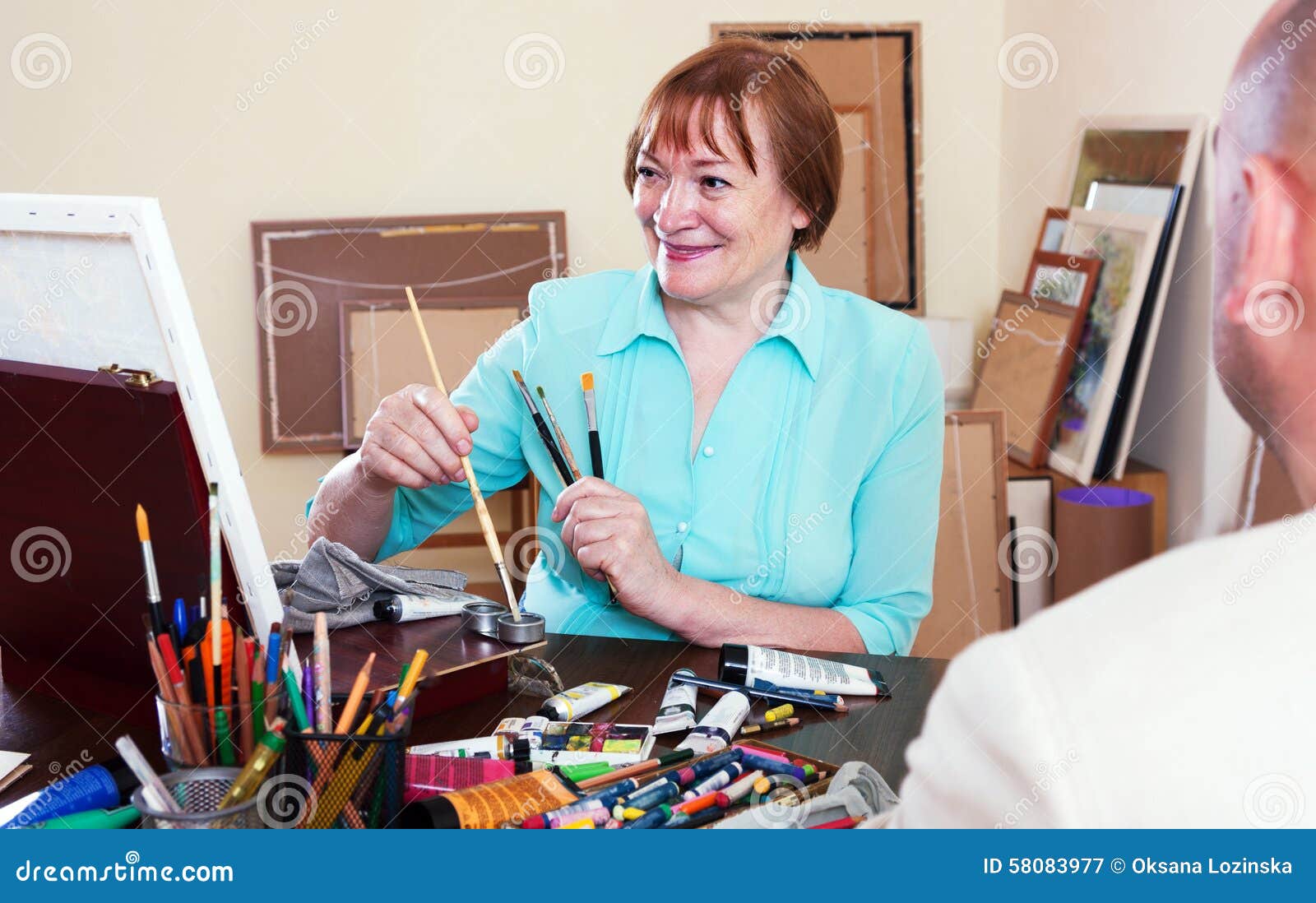Happy artist draws stock image. Image of pencil, leisure - 58083977