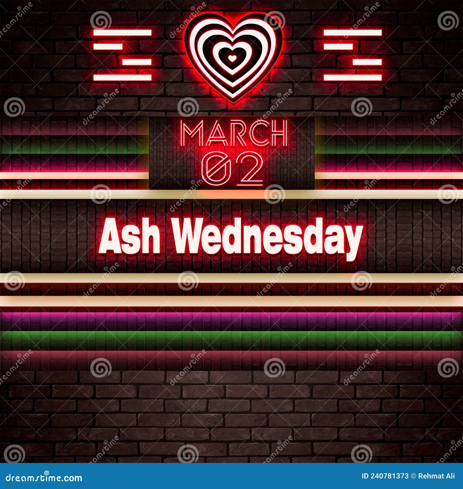 02 March, Ash Wednesday, Neon Text Effect on Bricks Background Stock ...