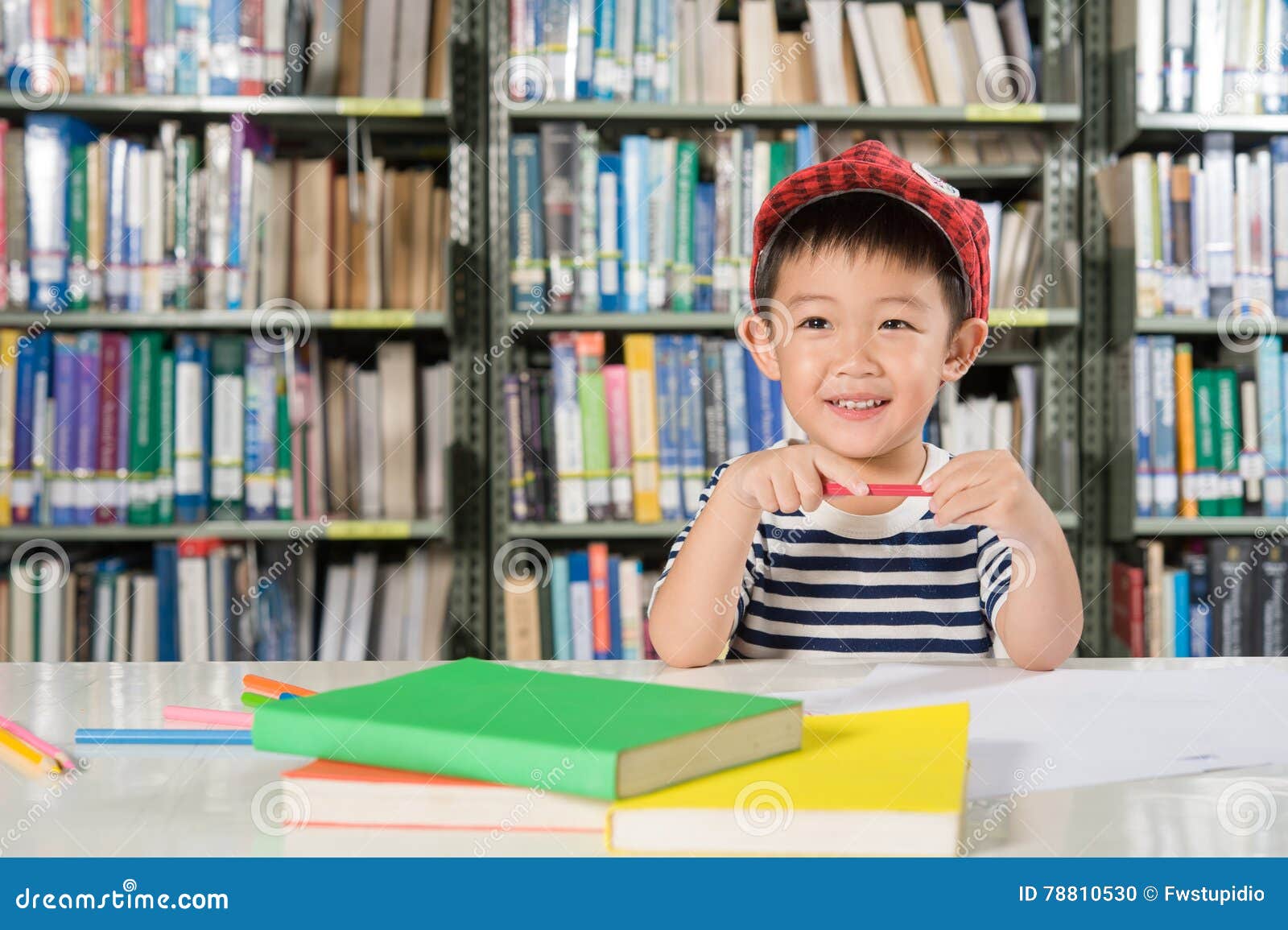 Happy Asian Boy in Library Room School when he Study Stock Photo ...