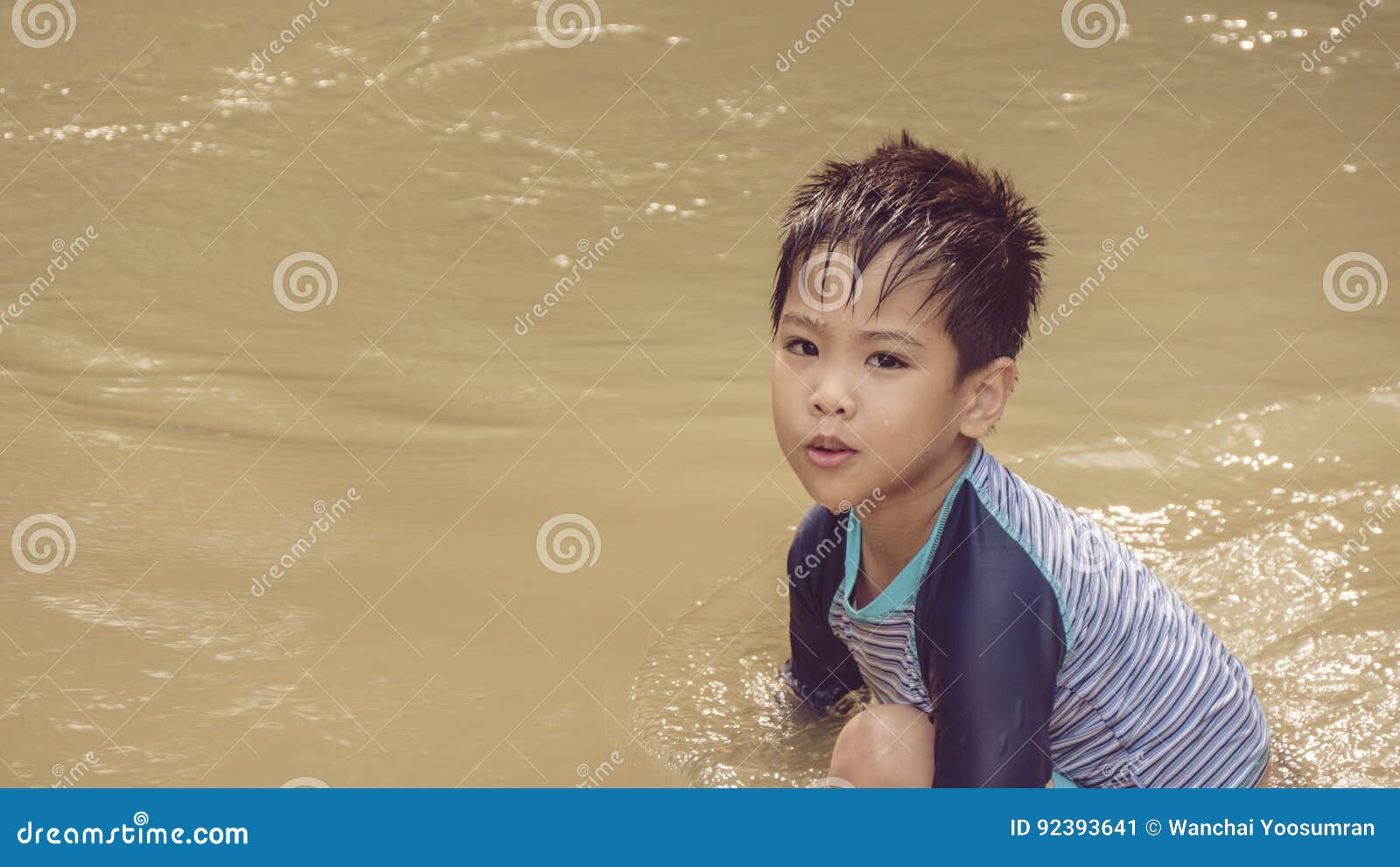Happy Asian Boy Playing in River Stock Image - Image of beauty, holiday ...