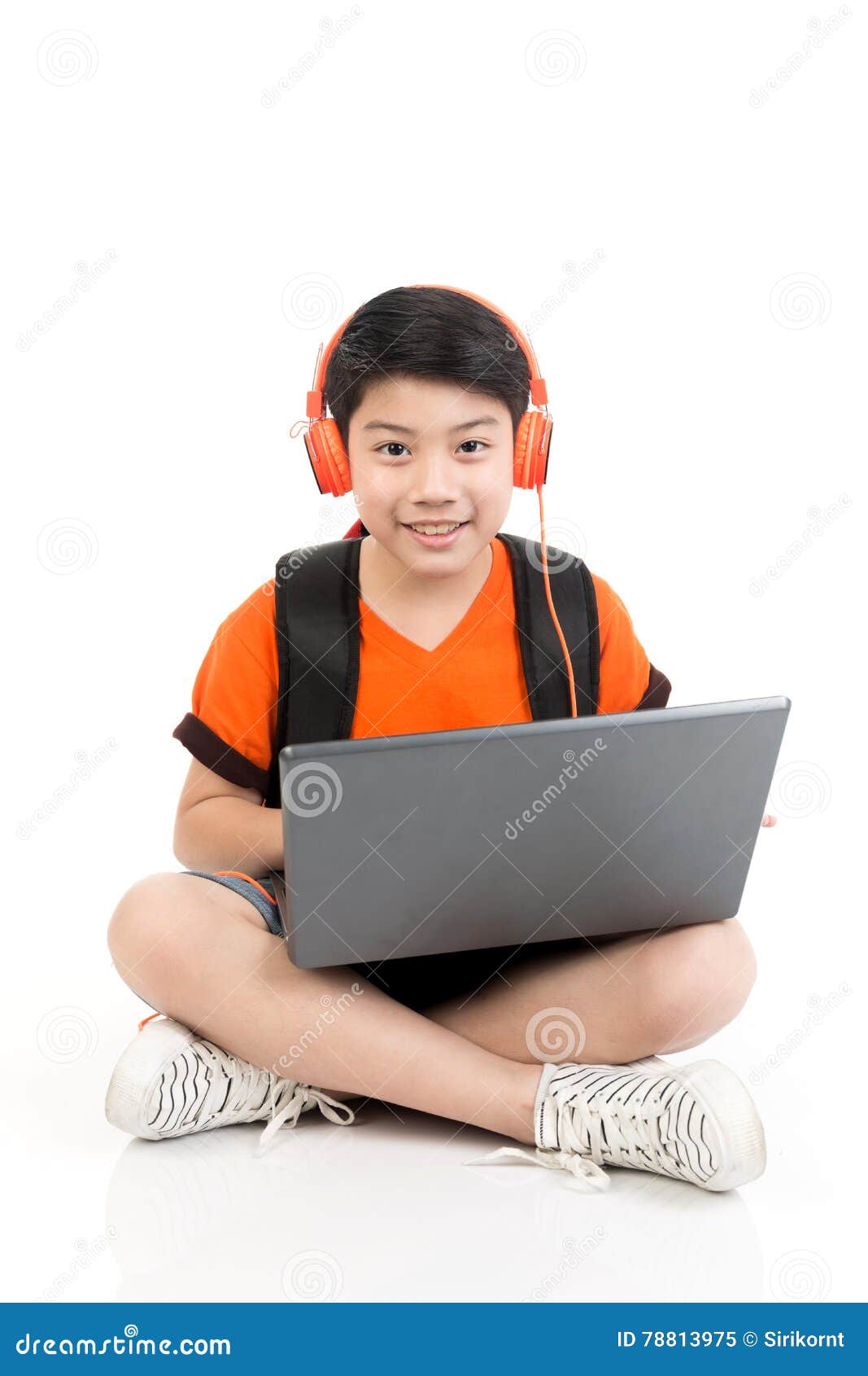 Happy Asian Boy Using Laptop . Stock Image - Image of isolated, sitting ...