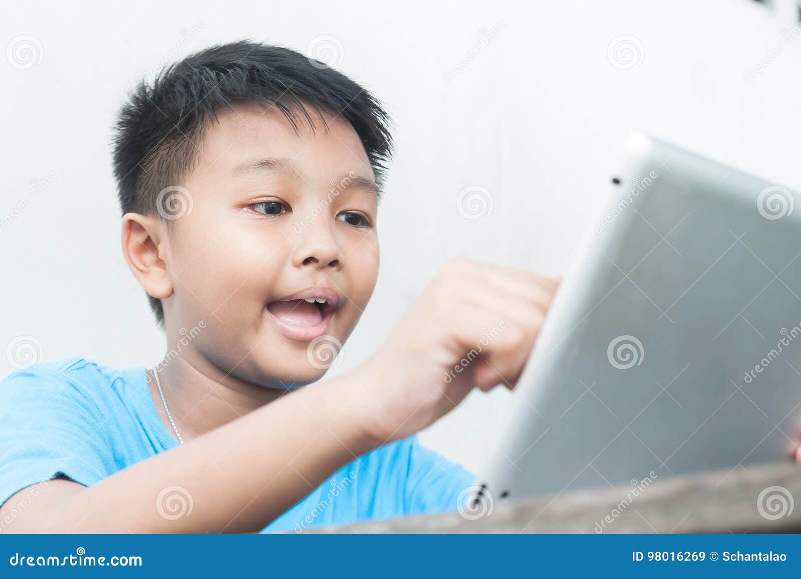 Happy Asian Boy Using Tablet, Child Using Computer and Technology Stock ...