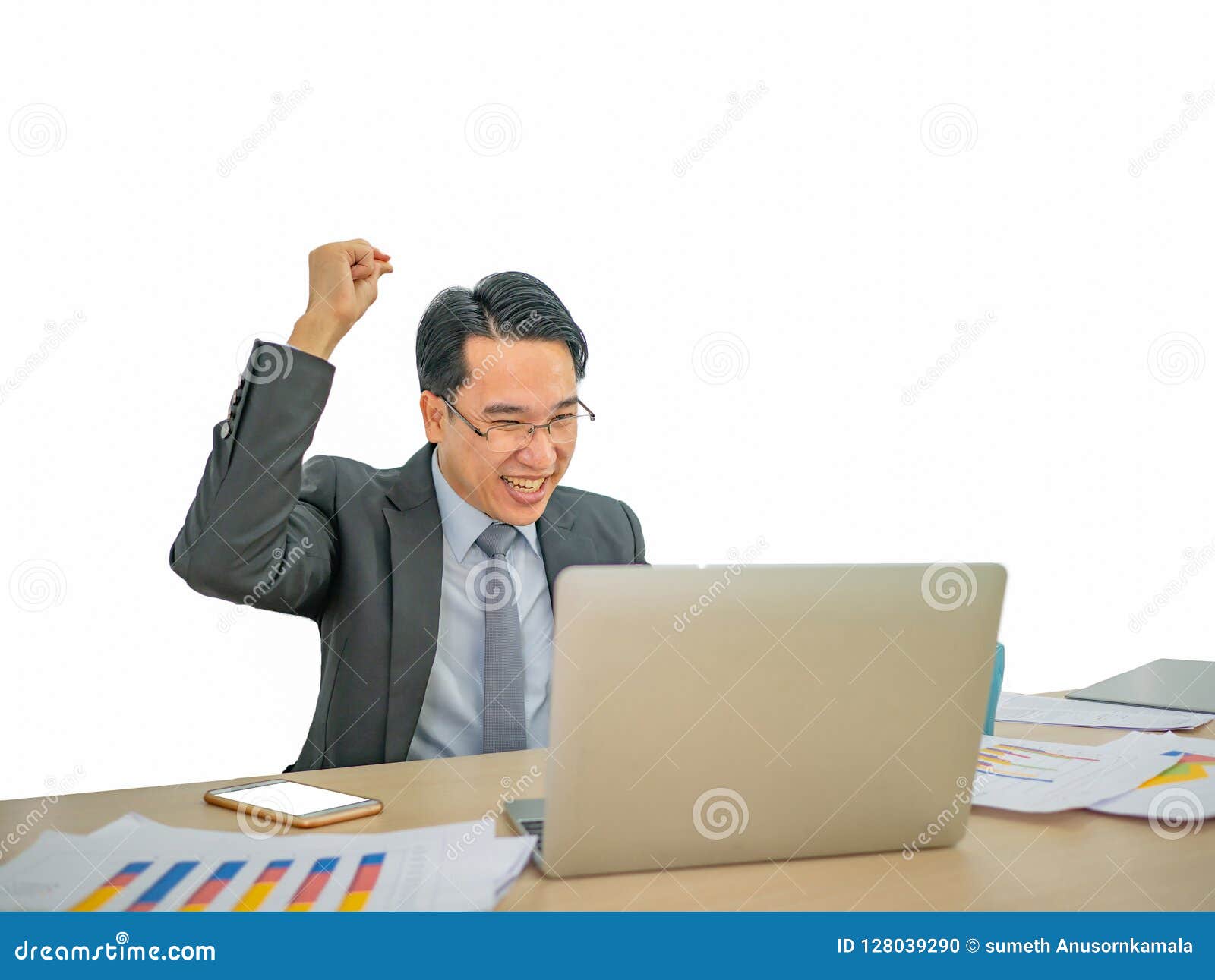 Happy Asian Business Man Sitting on His Desk on Isolated Stock Photo ... Happy Asian Business Man Sitting on His Desk on Isolated Stock Photo ...