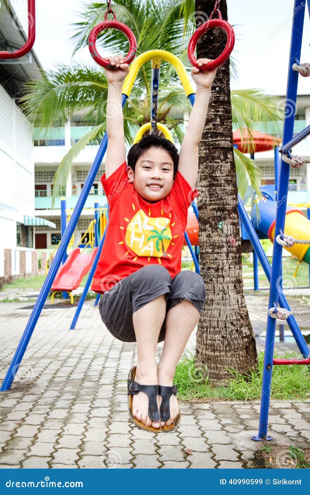Happy Asian Child Playing on Playground Stock Image - Image of asian ...