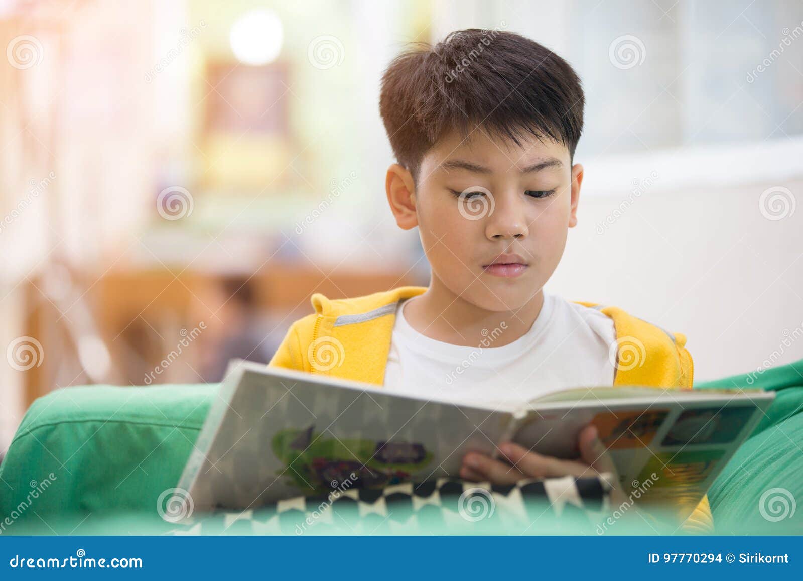 Happy Asian Child Reading Book with Smile Face. Stock Photo - Image of ...