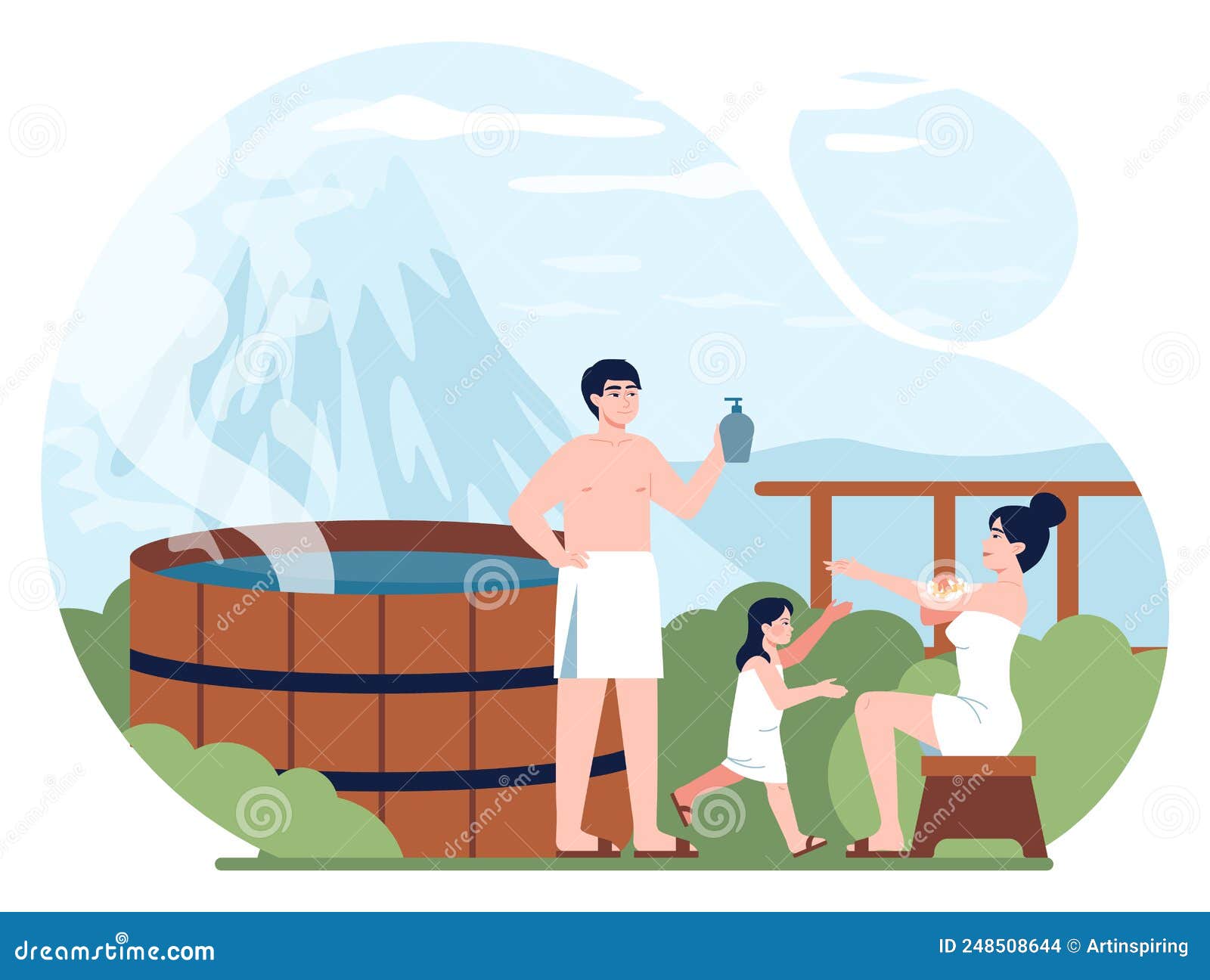 Happy Asian Family Bathing at Onsen. Parents with Children Relaxing ... Happy Asian Family Bathing at Onsen. Parents with Children Relaxing ...