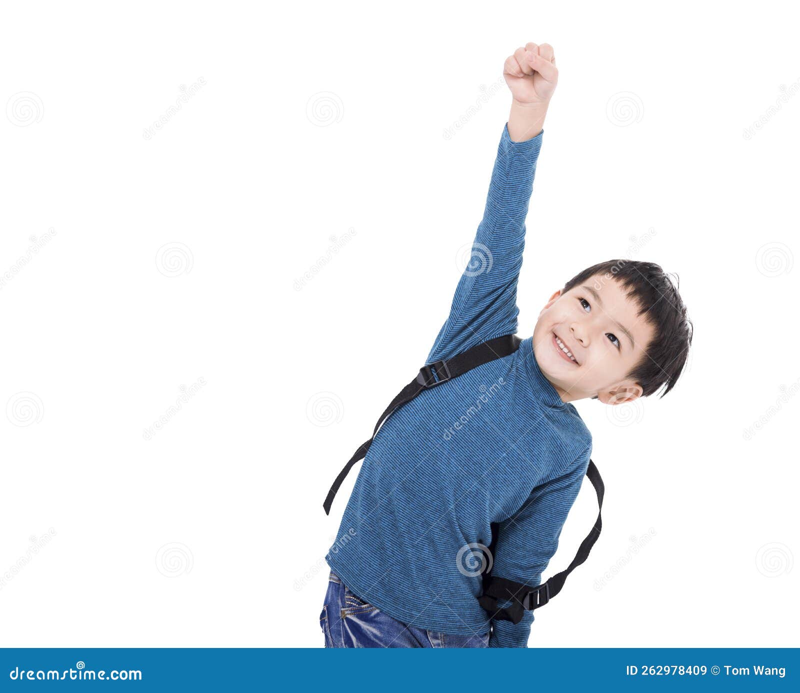 Happy Asian Little Boy Student Raising Hand Stock Image - Image of ...