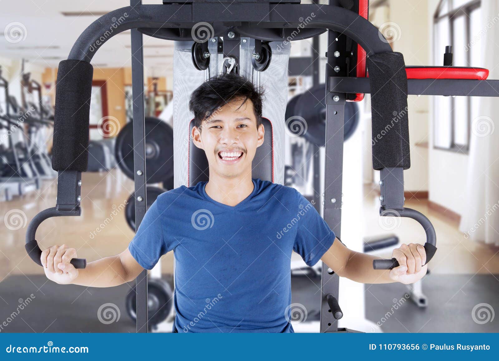 Happy Asian Man Exercising in Gym Stock Photo - Image of fitness ...
