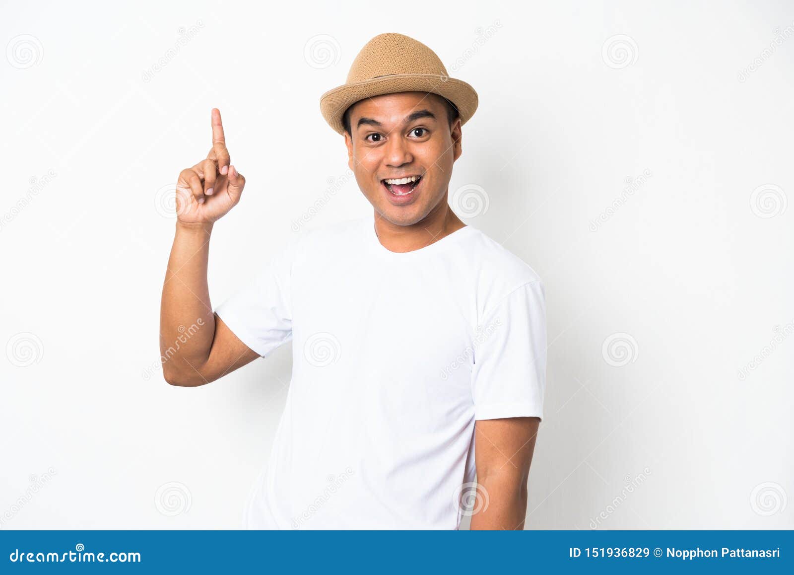 Happy Asian Man Thinking on Isolate. Idea Concept. Stock Image - Image ...