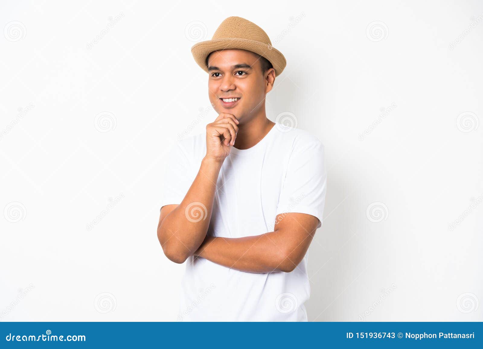 Happy Asian Man Thinking on Isolate. Idea Concept. Stock Image - Image ...