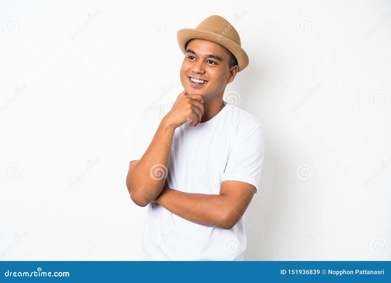 Happy Asian Man Thinking on Isolate. Idea Concept. Stock Image - Image ...