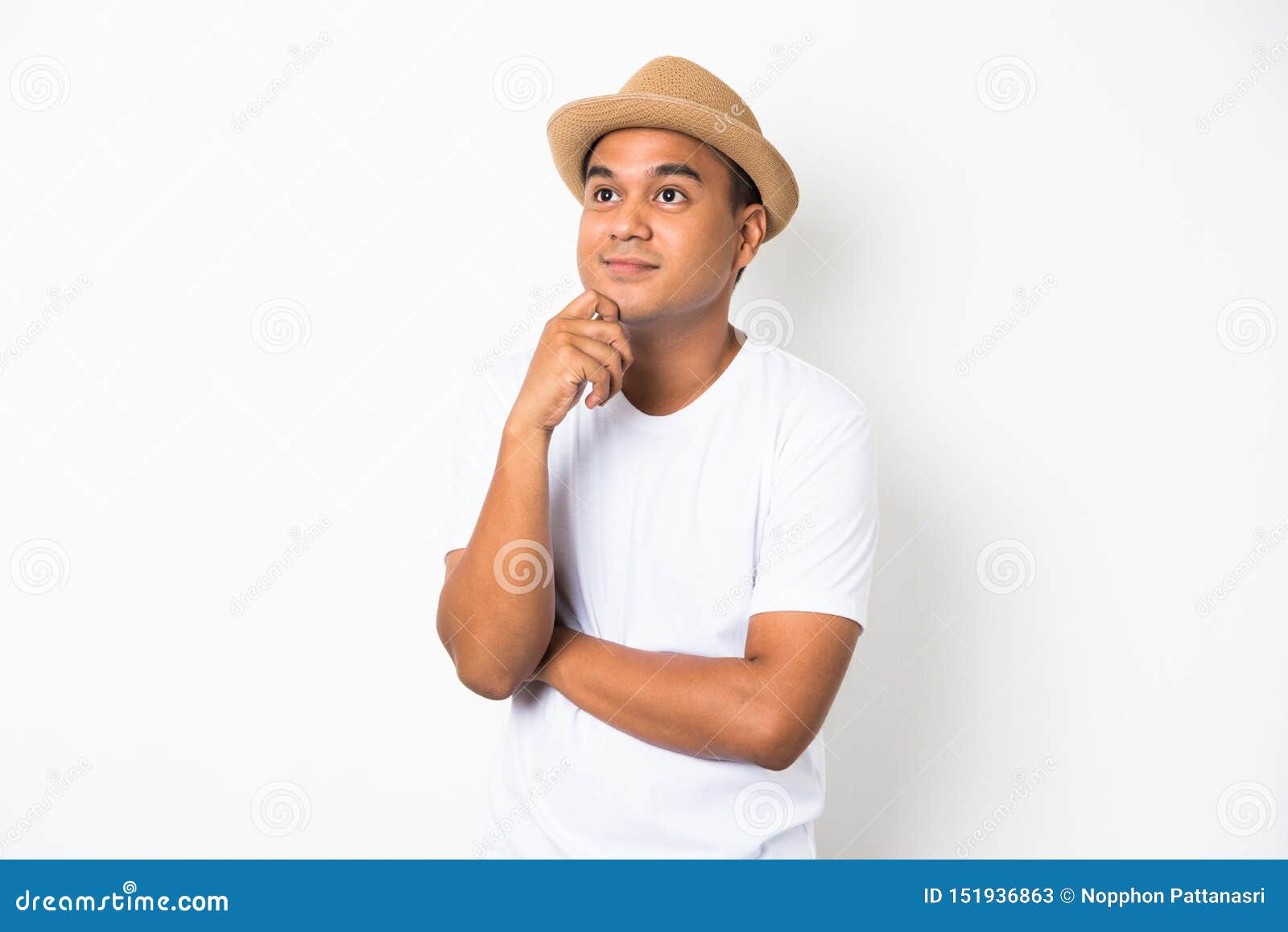 Happy Asian Man Thinking on Isolate. Idea Concept. Stock Image - Image ...
