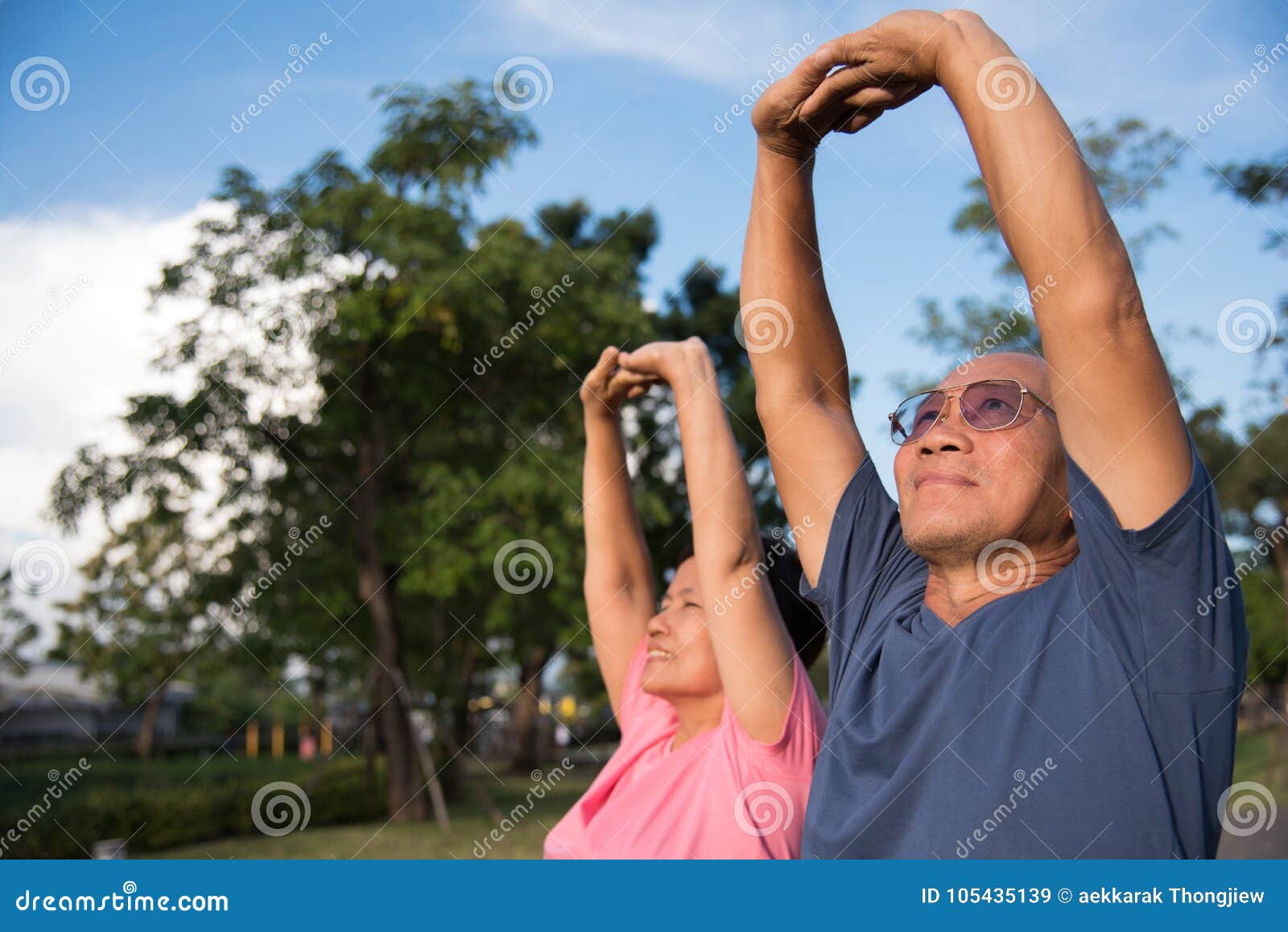 Asian Elderly People Stretching Before Exercise Stock Image Image Of