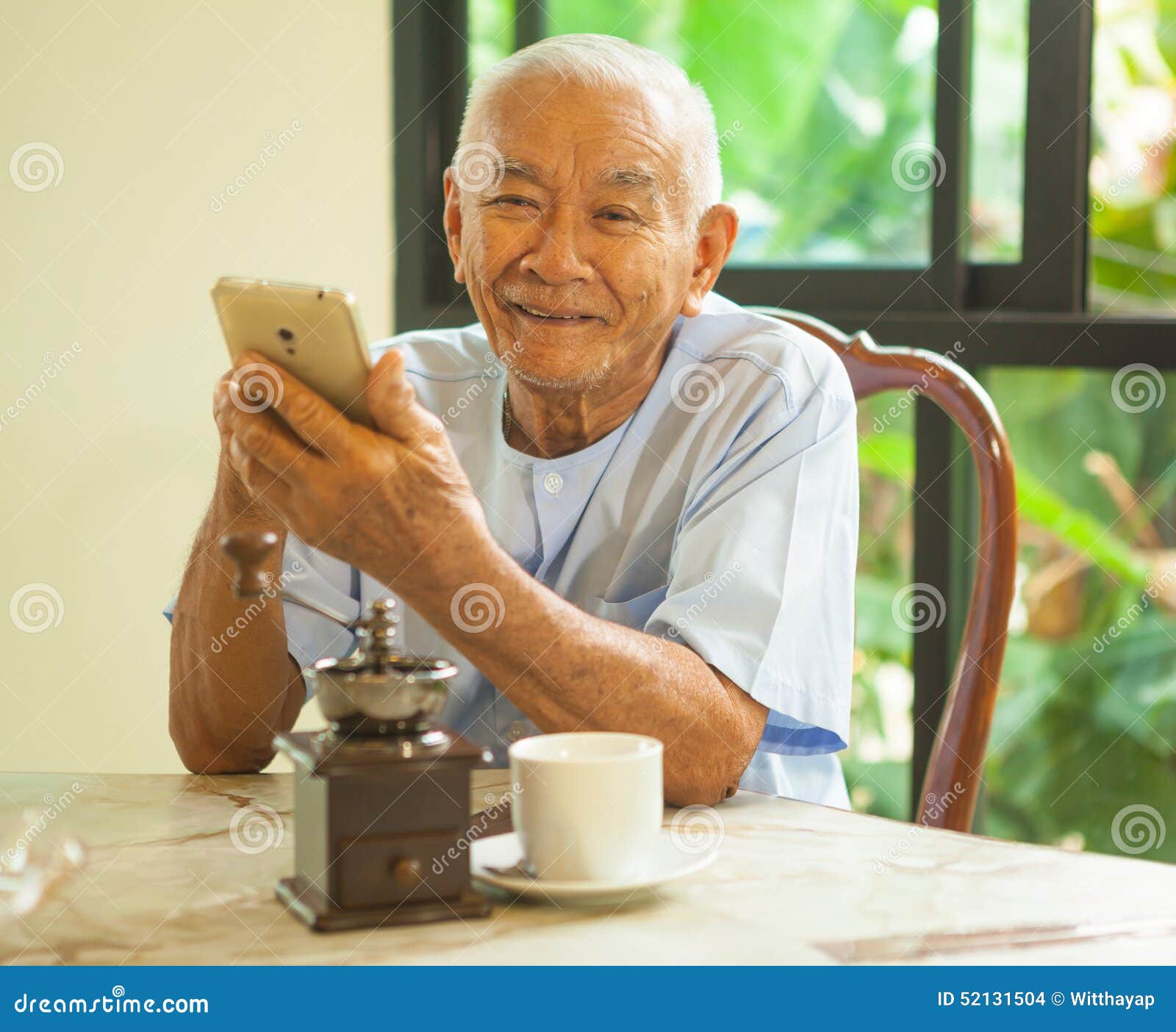 Happy Asian Senior Man Using the Mobile Phone Stock Photo - Image of ...