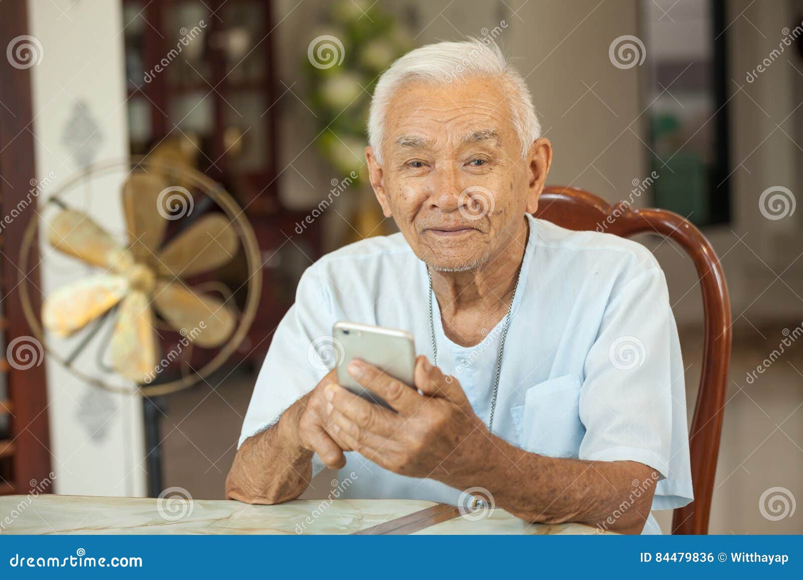 Happy Asian Senior Man Using the Mobile Phone Stock Photo - Image of ...