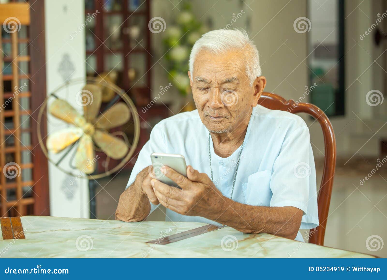 Happy Asian Senior Man Using the Mobile Phone Stock Image - Image of ...