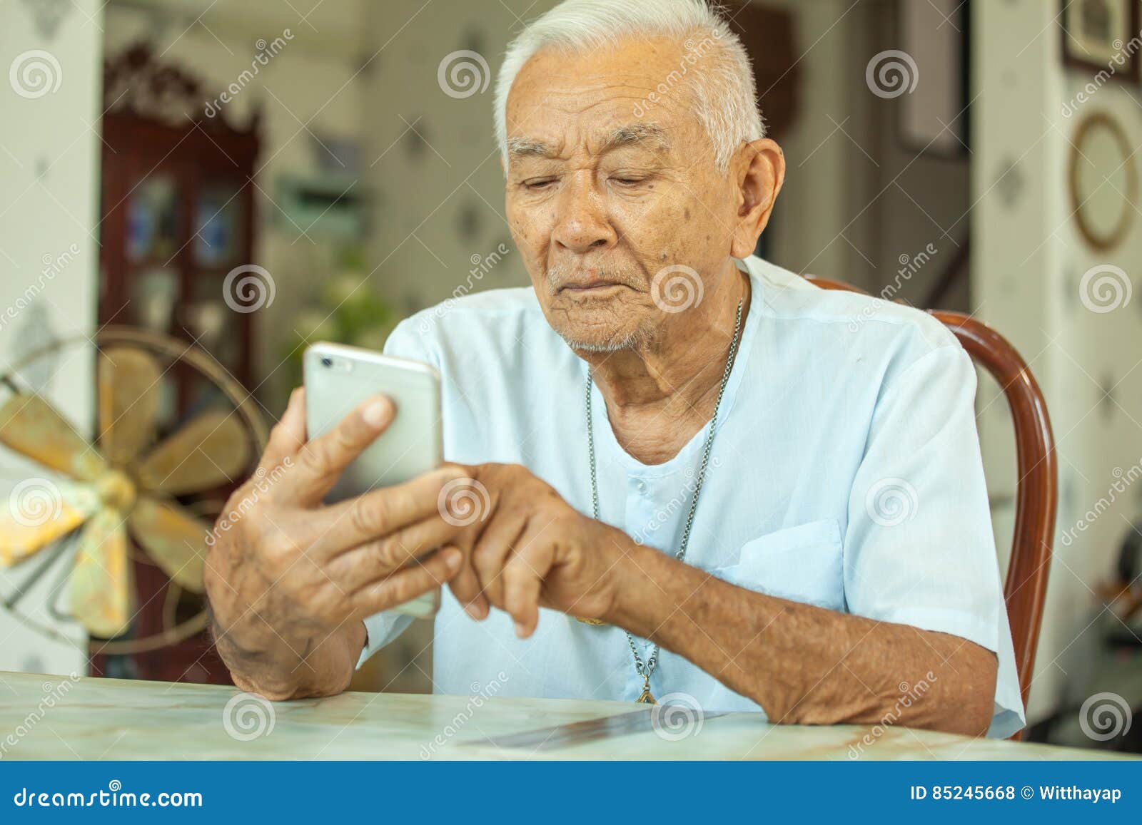 Happy Asian Senior Man Using the Mobile Phone Stock Photo - Image of ...