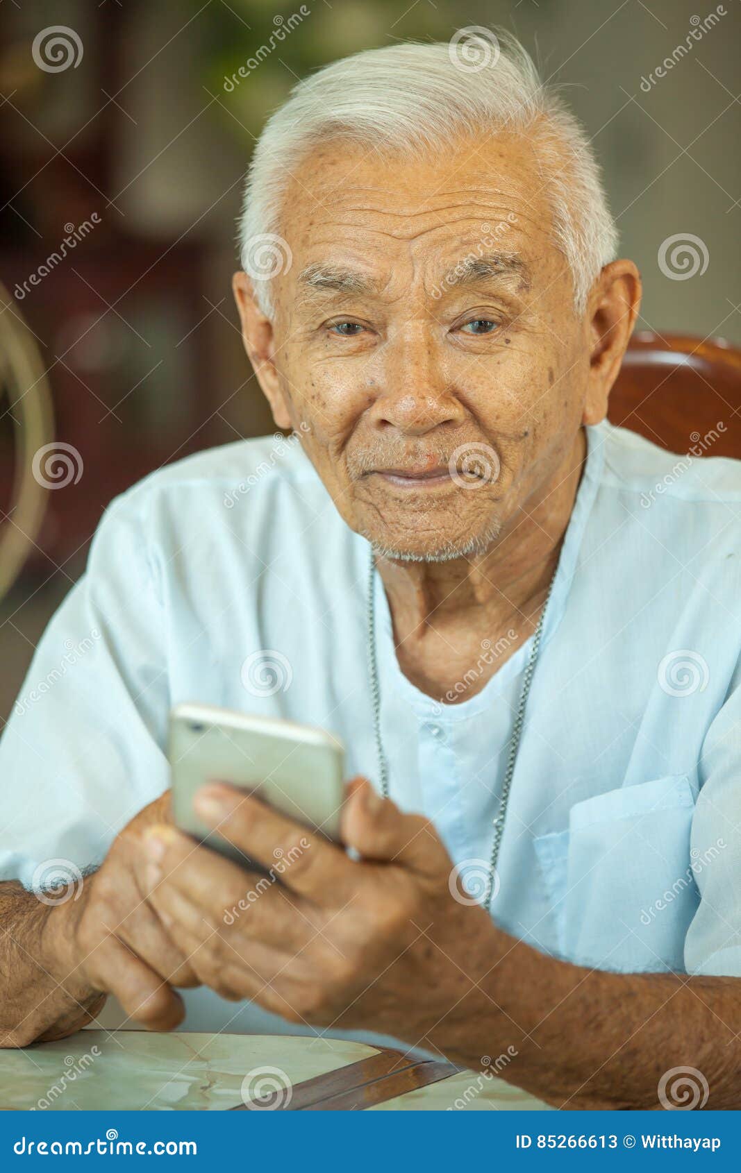 Happy Asian Senior Man Using the Mobile Phone Stock Image - Image of ...