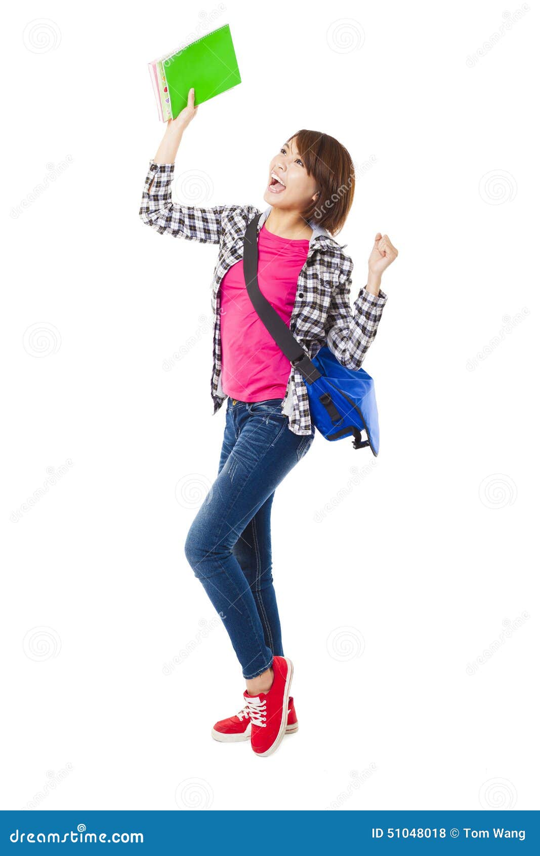 Happy Asian Student with Books and Isolated on White Stock Photo ...