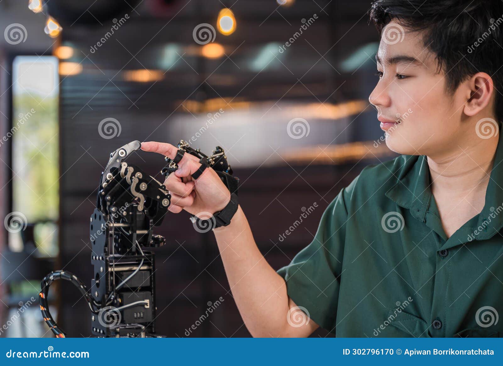 Happy Asian Teenage Boy Sitting Learning Technology Testing Hand and ...