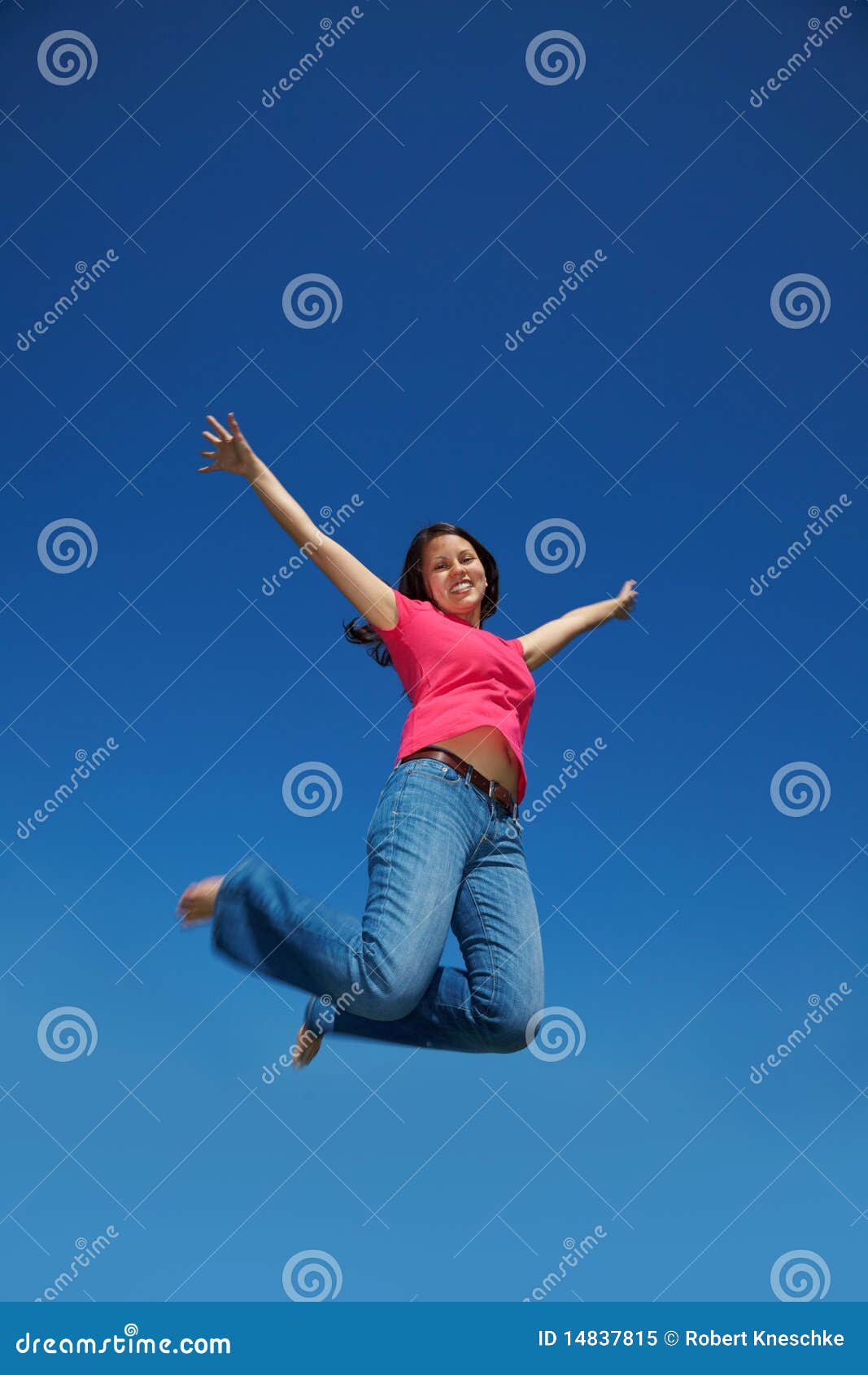 Happy asian woman jumping stock image. Image of freedom - 14837815