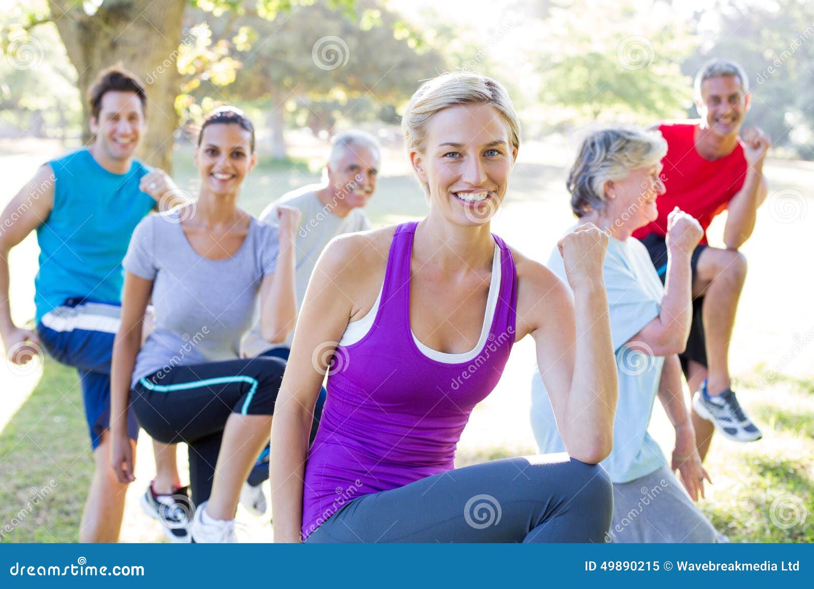 Happy Athletic Group Training Stock Image - Image of female, elderly ...