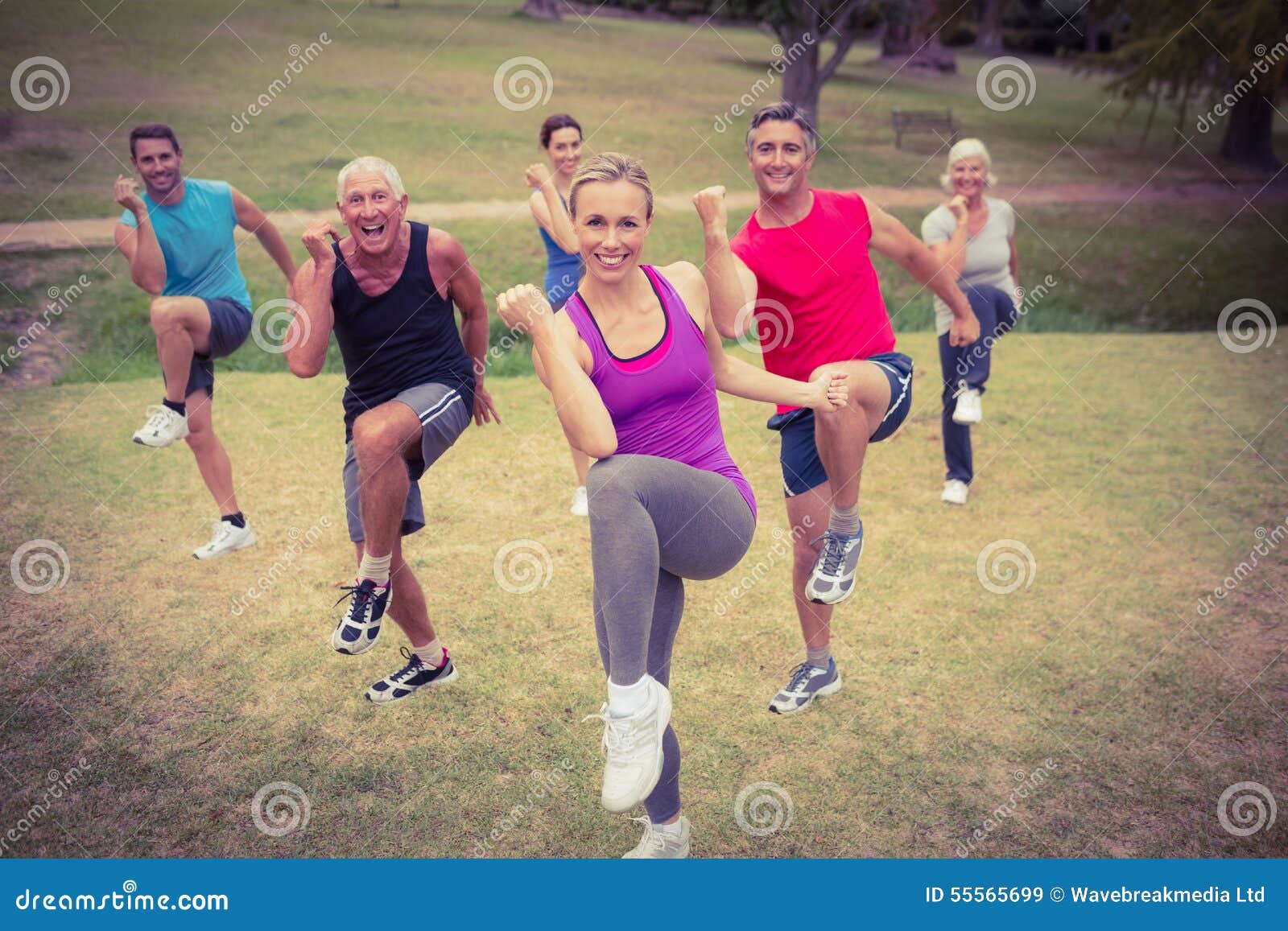 Happy Athletic Group Training Stock Image - Image of parkland, medium ...