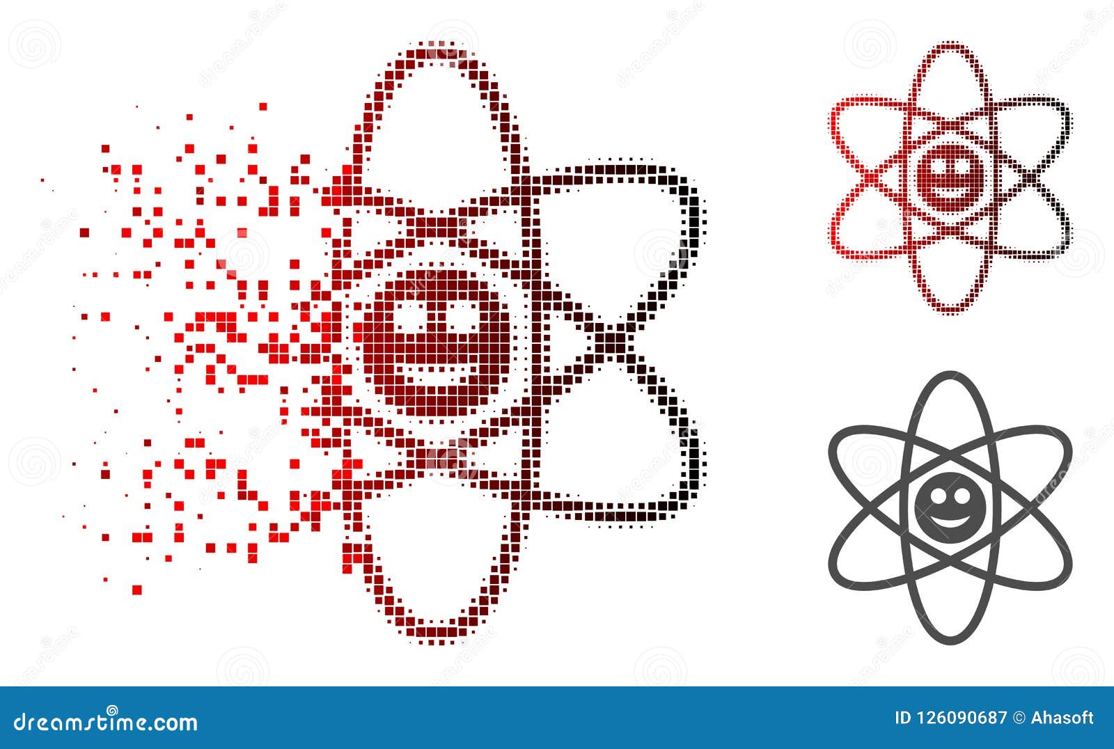 Dissipated Pixel Halftone Happy Atom Icon Stock Vector - Illustration ...