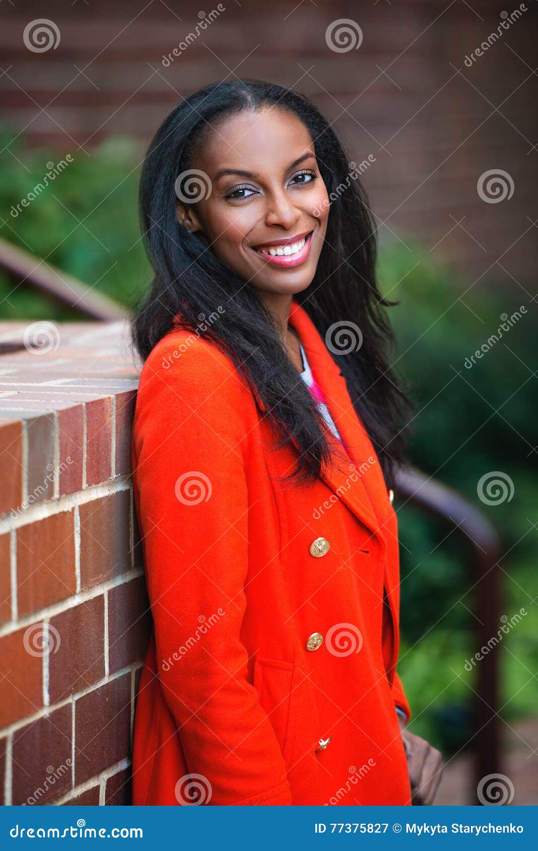 Happy Attractive African American Woman Smiling Outdoors Wearing Autumn