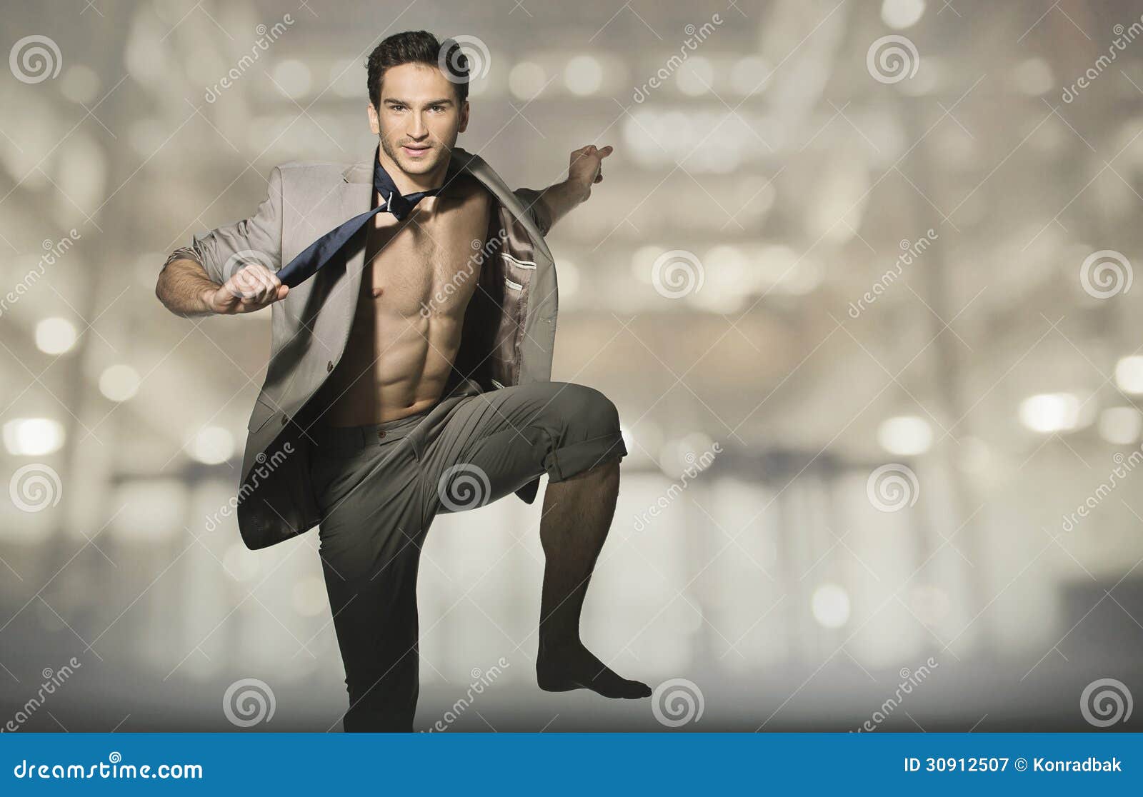 Happy Attractive Man in Jump Pose Stock Image - Image of caucasian ...