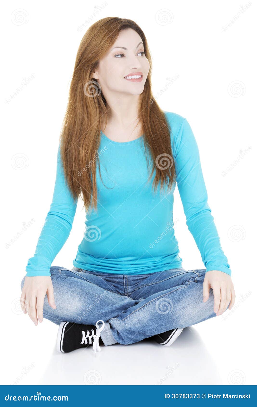 Happy Attractive Woman Sitting Stock Image - Image of cheerful ...